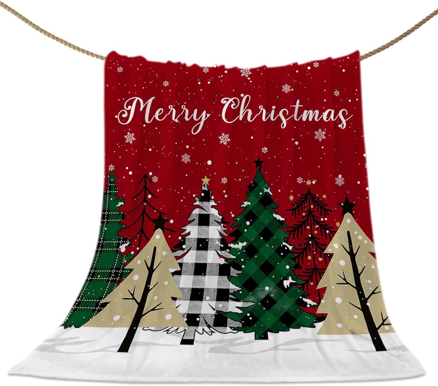 Red Merry Christmas Throw Blankets, Green Christmas Tree Soft Fleece ...