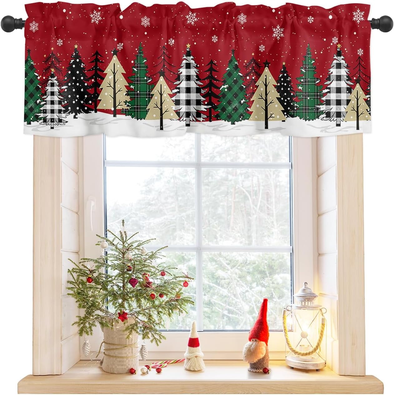 Red Merry Christmas Valance Curtains for Kitchen Windows Green ...