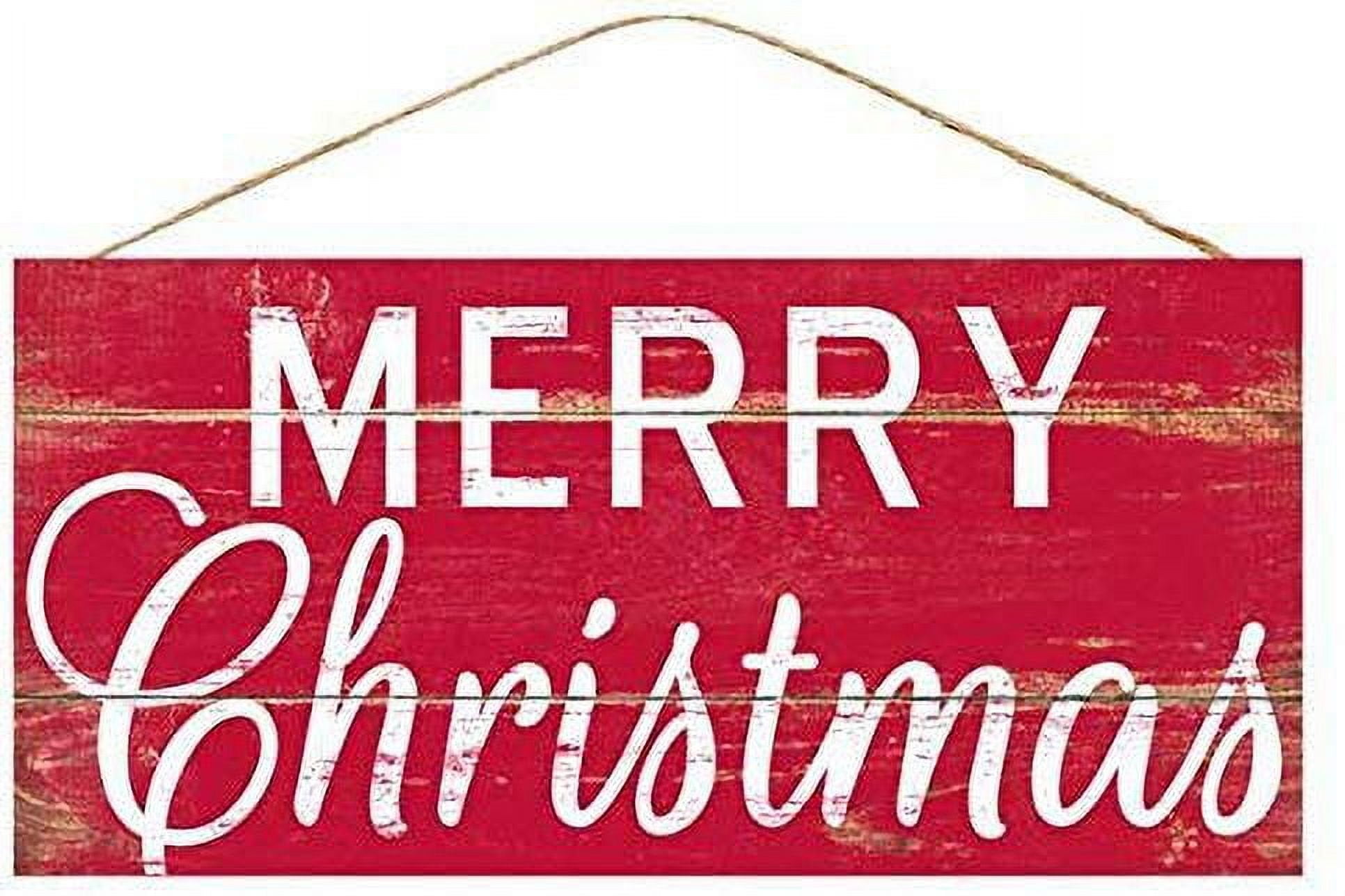 Red Merry Christmas Wooden Sign - 12.5" x 6", Red and White, Vintage ...