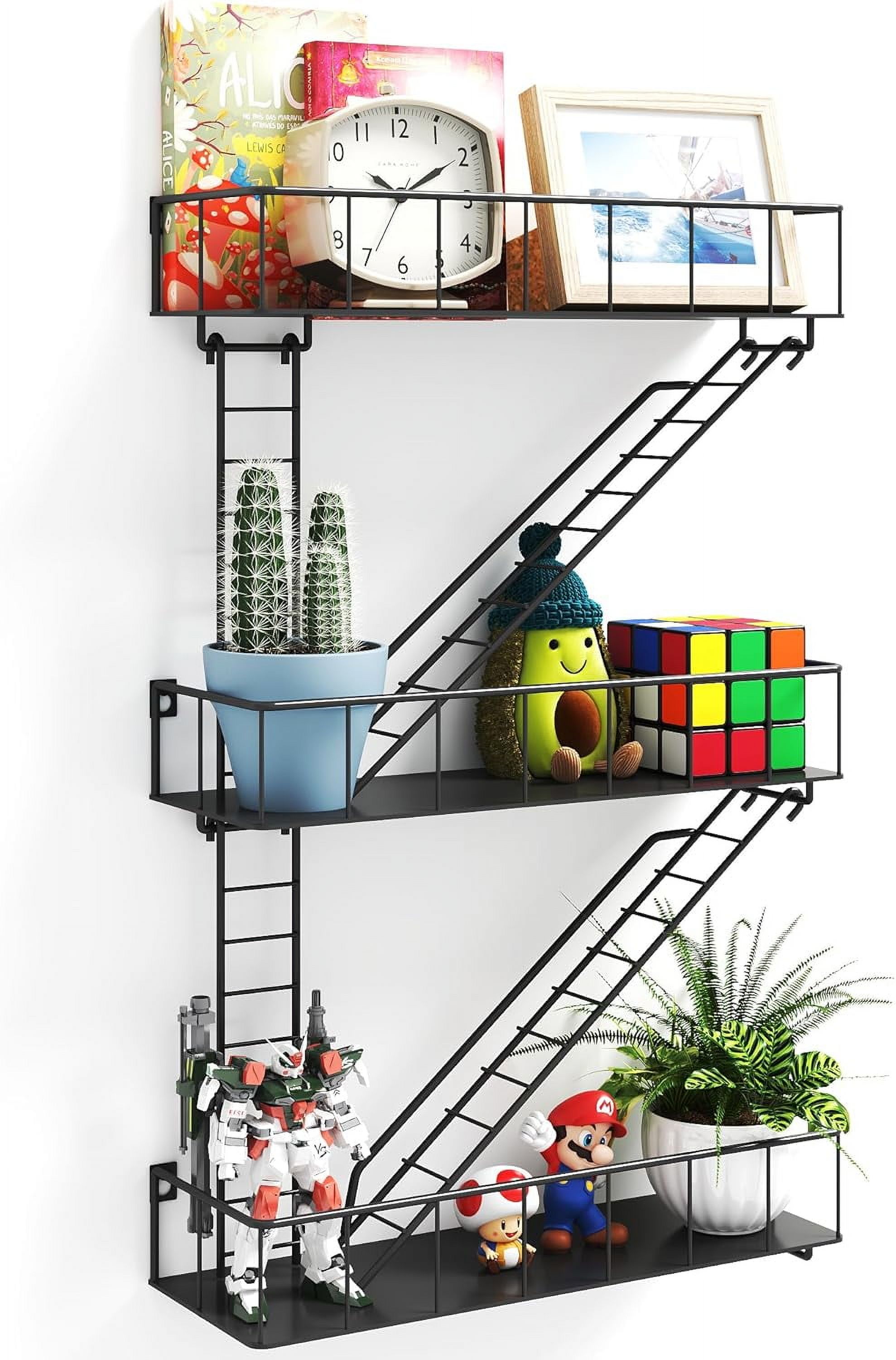 Red Metal Fire Escape Wall Shelf, Unique Decorative Shelves for Wall ...