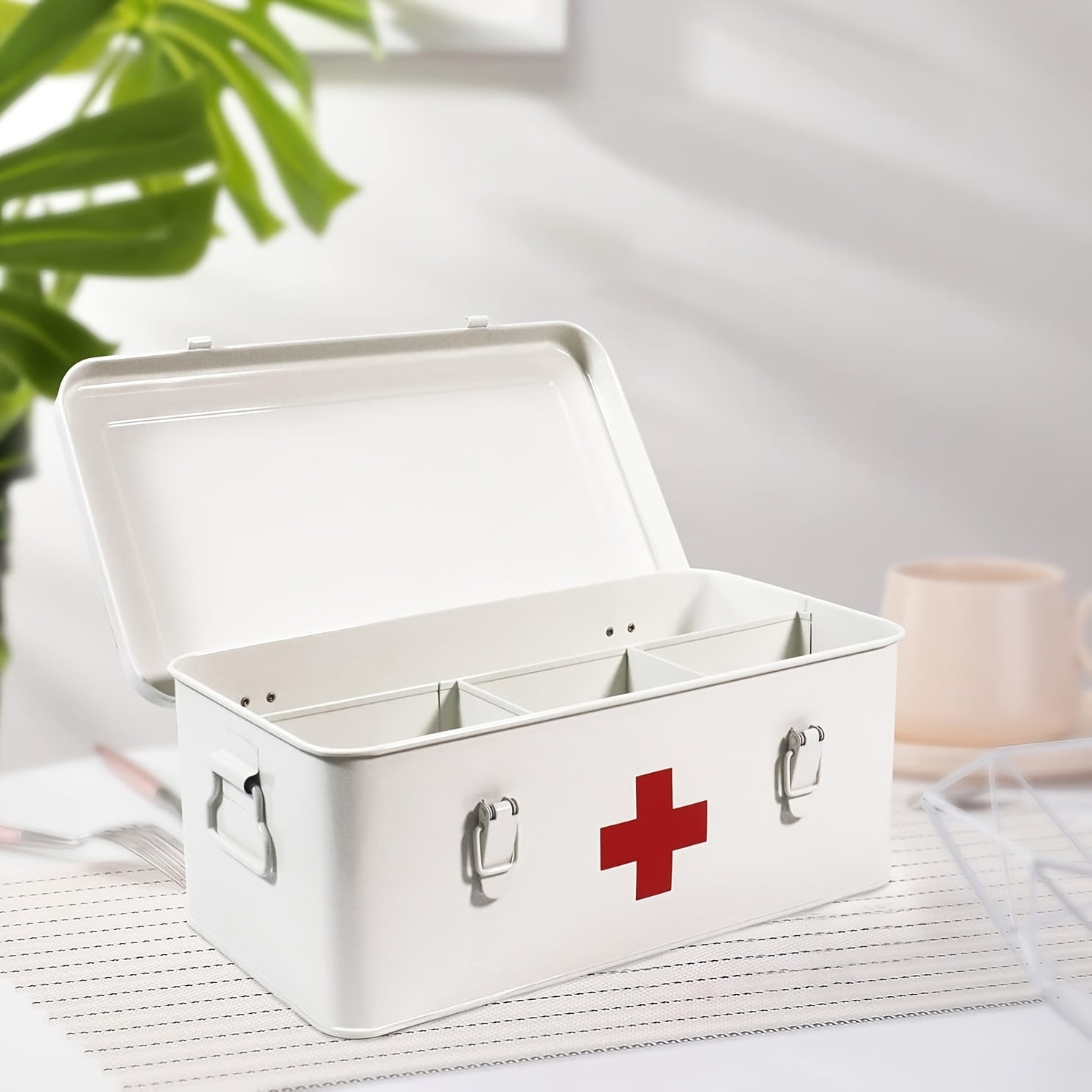 Red Metal First Aid Empty Box With Safety Lock - Home Emergency Tool ...