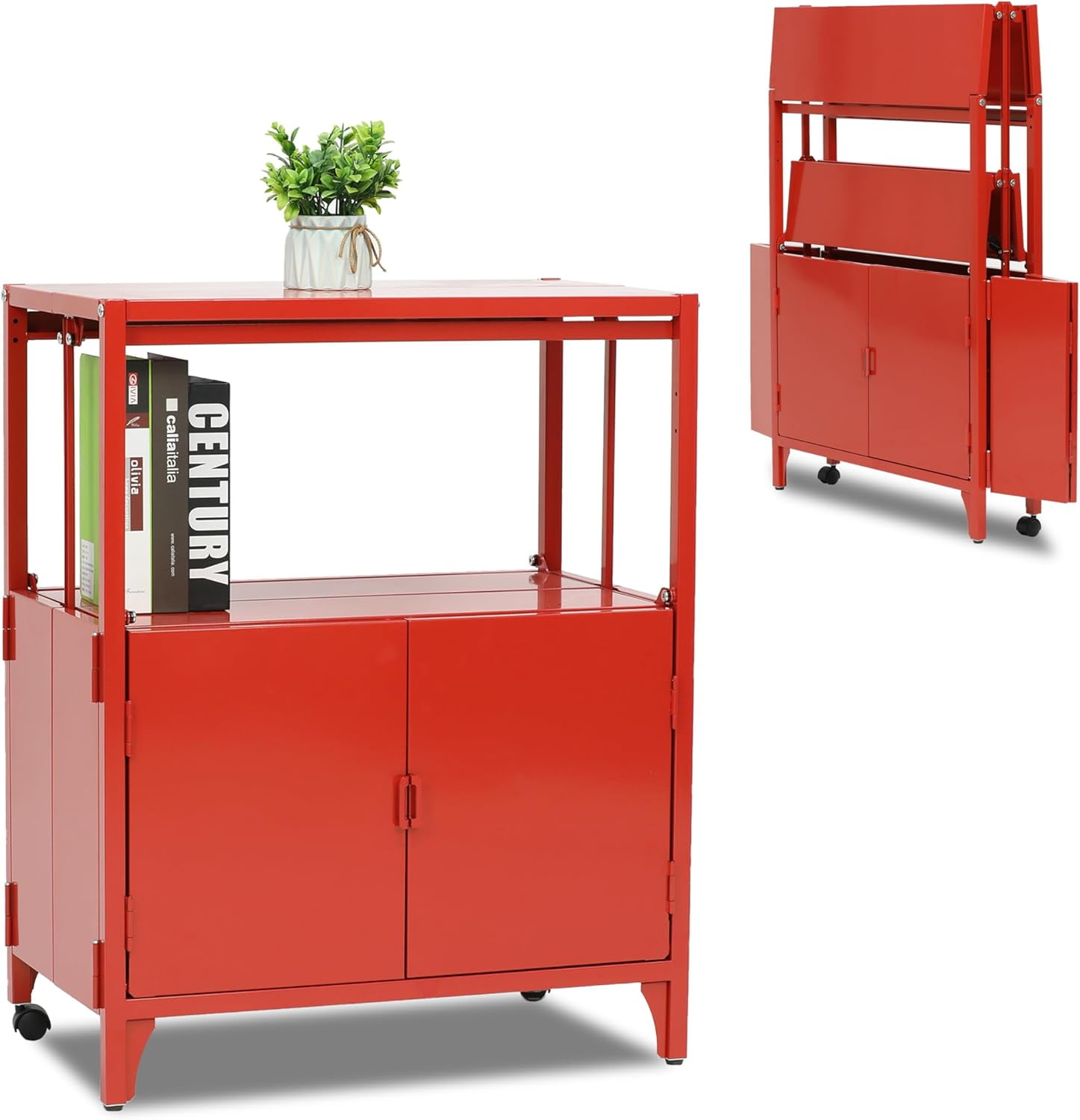 Red Metal Folding Storage Cabinet, Morden Buffet Foldable Sideboard ...