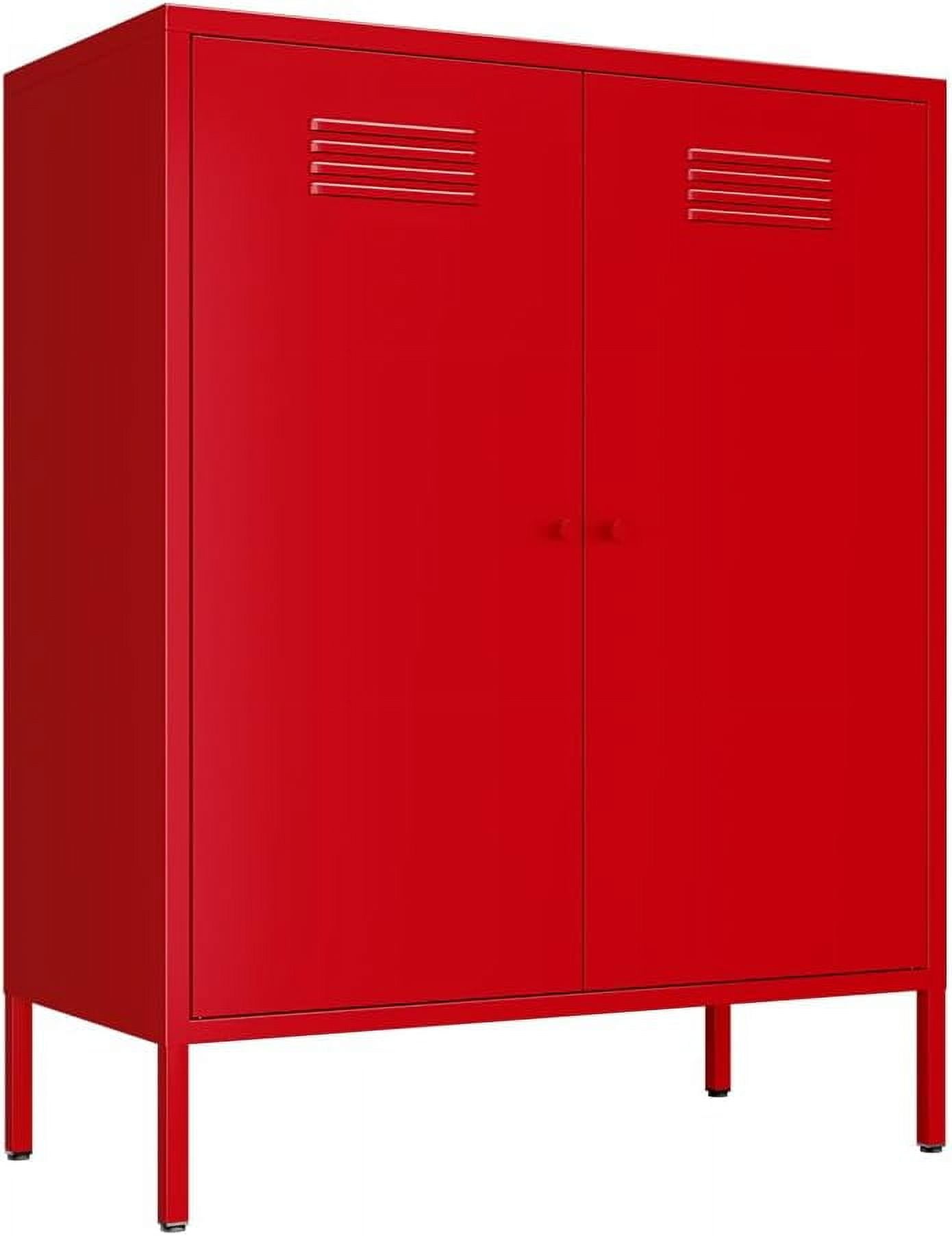 Red Metal Locker Storage Accent Cabinets with 2 Adjustable Shelves, 3 ...
