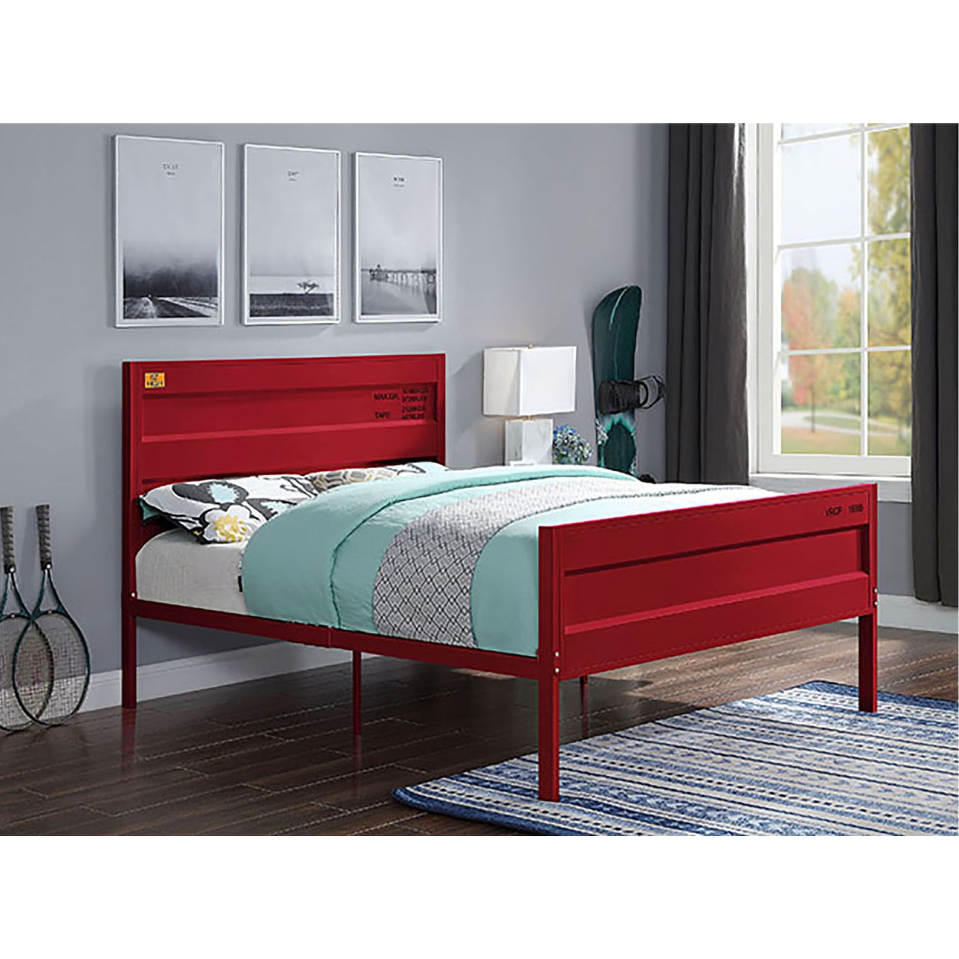 Red Metal Size Bed, Industrial Look Theme, Rectangular Head/, No Need For Box Spring Full Bed In ...