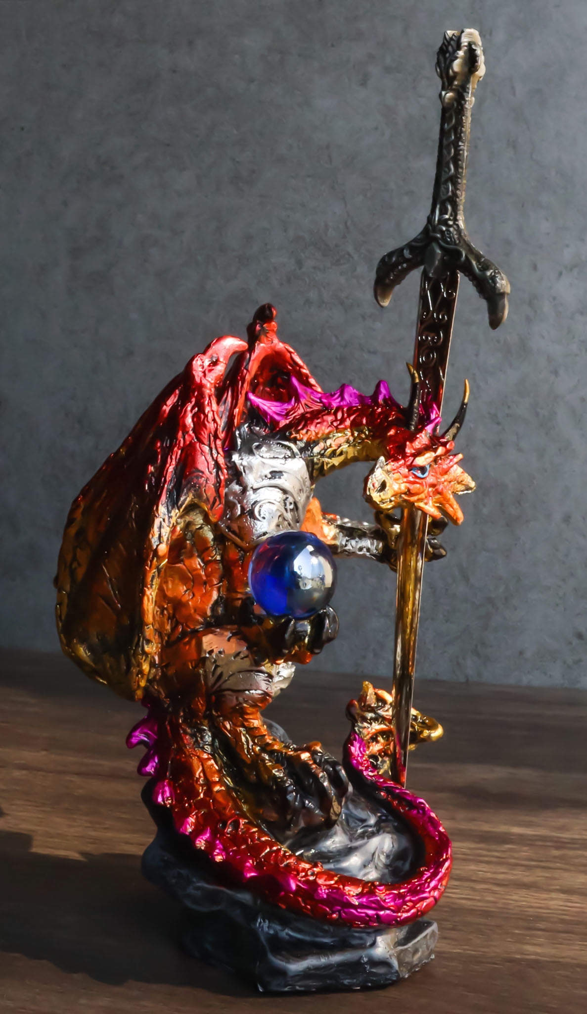 Red Metallic Fire Knight Dragon With Orb and Gothic Sword Letter Opener ...