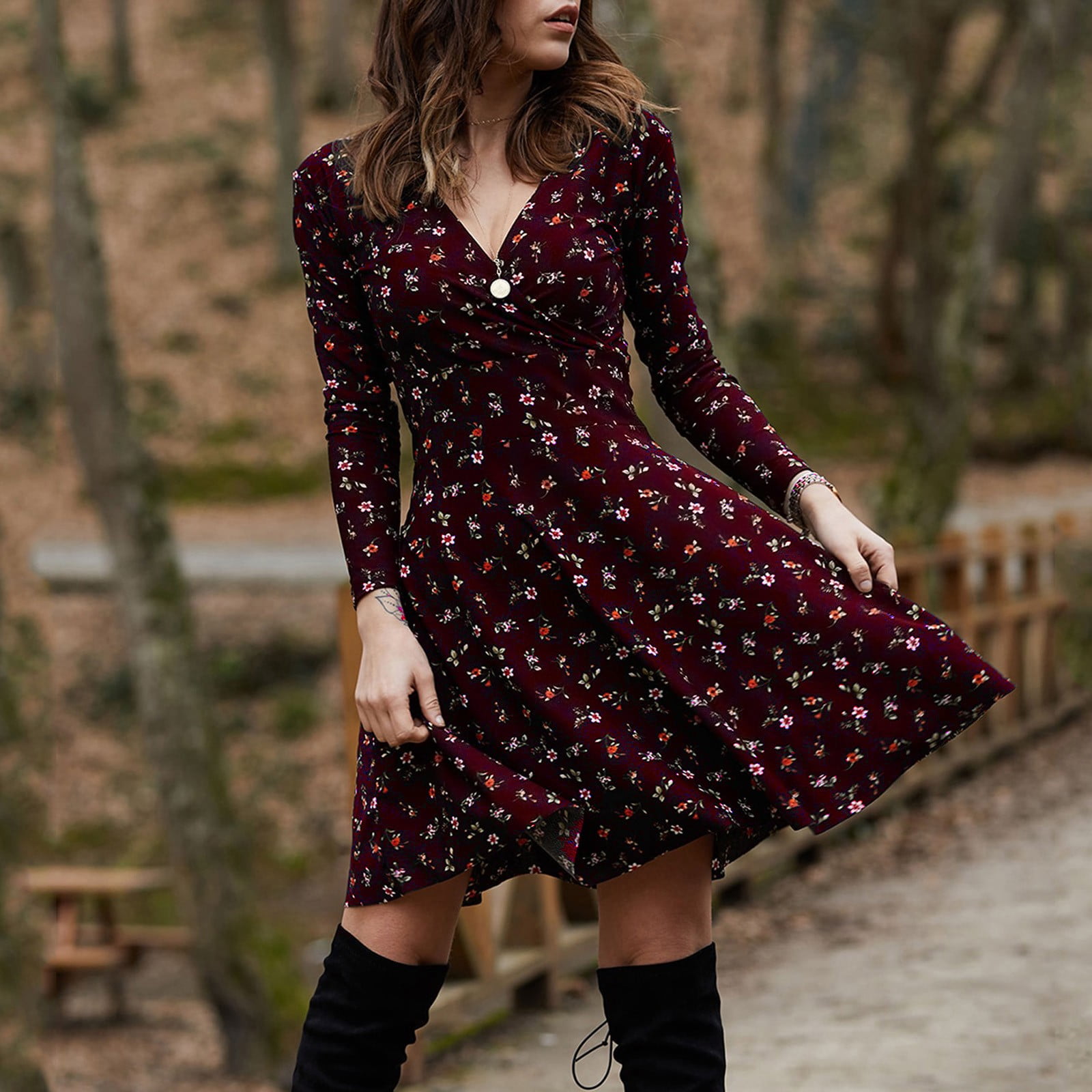 Red Midi Dresses for Women 2024, Polyester Long Flowy Dresses for Women ...