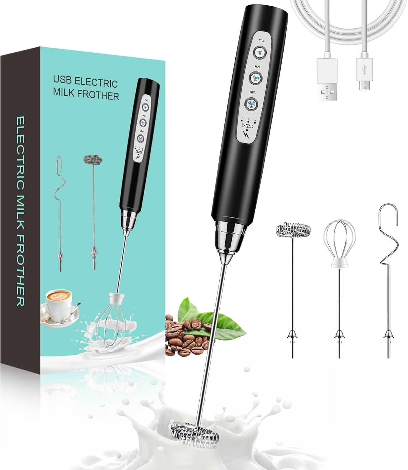 Red Milk Frother with Stand & Black Frother Handheld Rechargeable ...