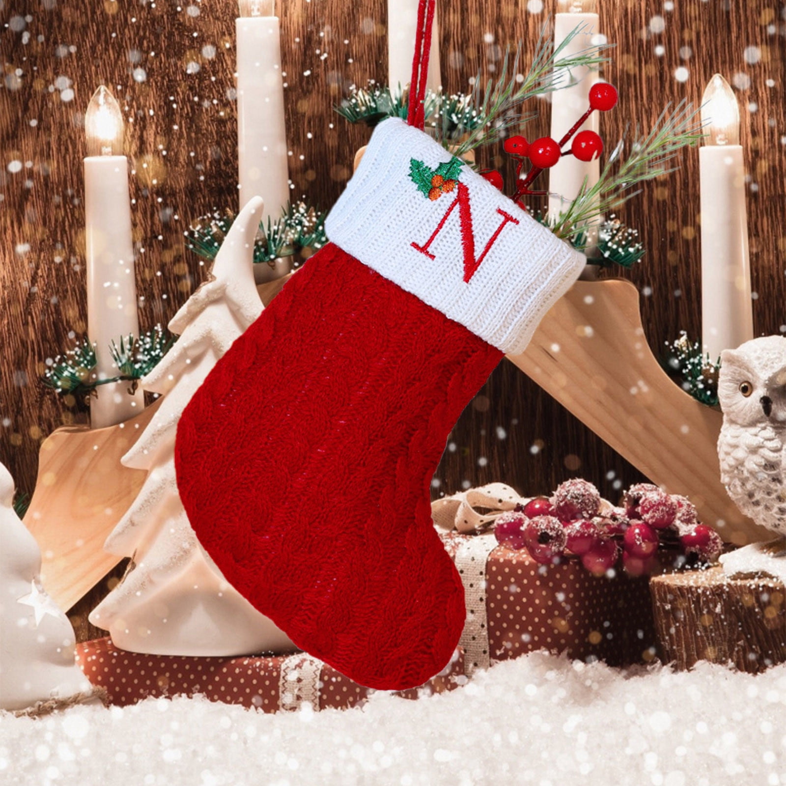 Red Mini 26 Letters Stocking Gift Bag,Red Christmas 26 Letters Knit ...