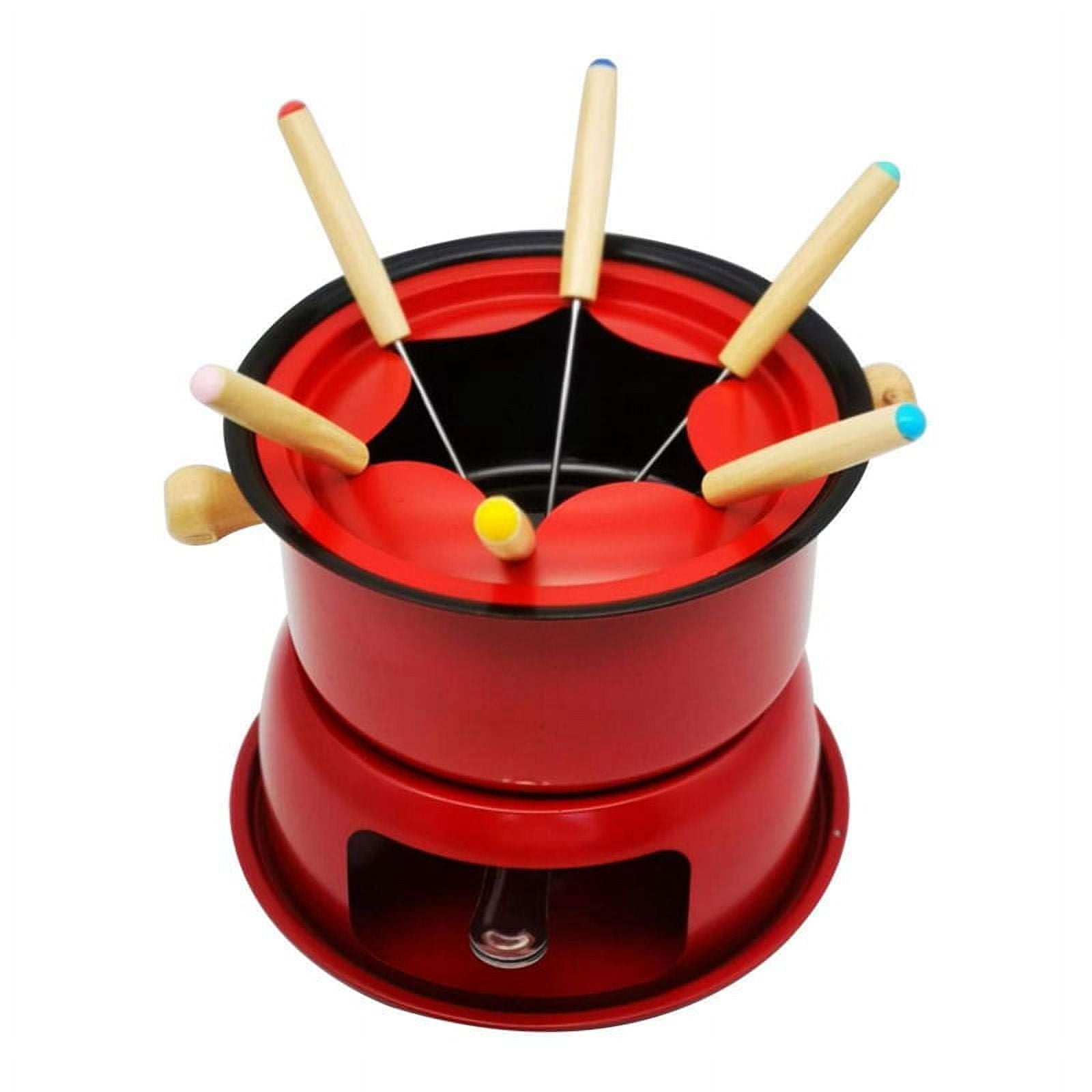 Red Mini Stainless Steel Fondue Pot Set Cheese Chocolate Fondue 6 ...