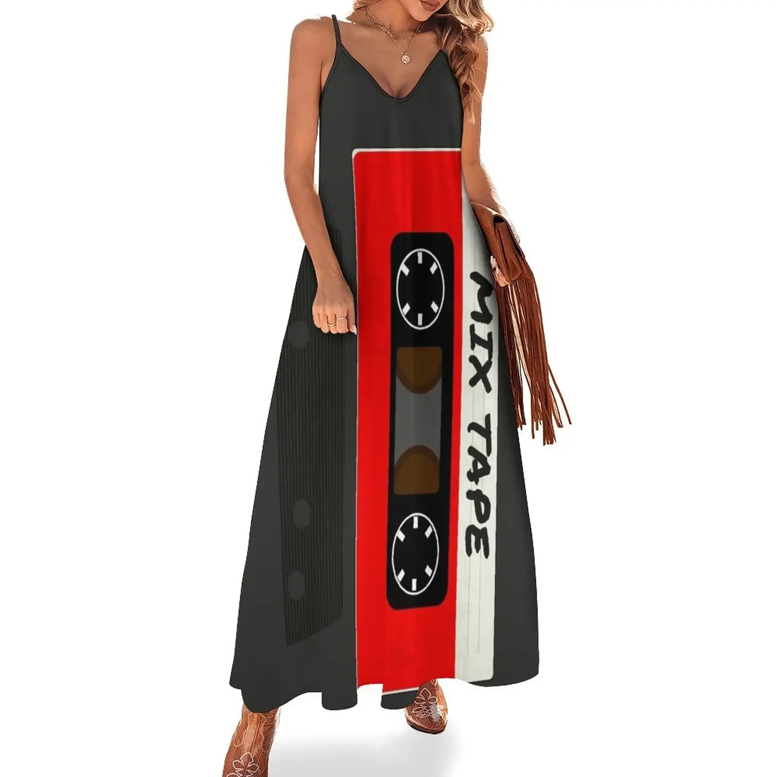 Red Mix Tape Sleeveless Dress summer women's suit elegant dresses plus ...
