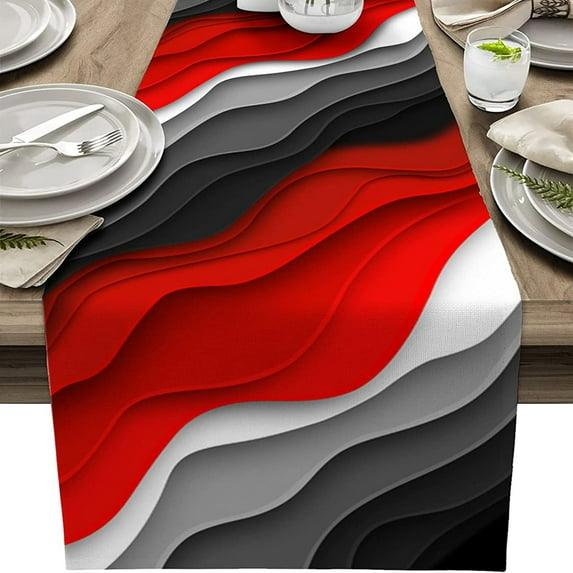 Washable Natural Fabric Long Red Modern Geometric Table Runner, 13" x ...