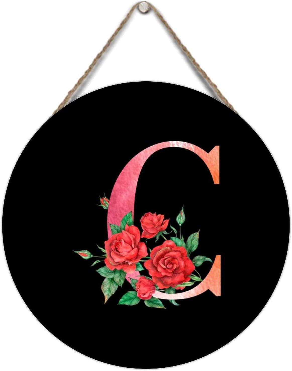 Red Monogram Initial Letter C With Red Floral Wood Sign English Letters ...
