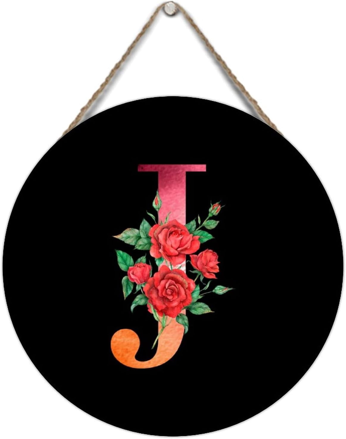 Red Monogram Initial Letter J With Red Floral Wood Plaques Flowers ...