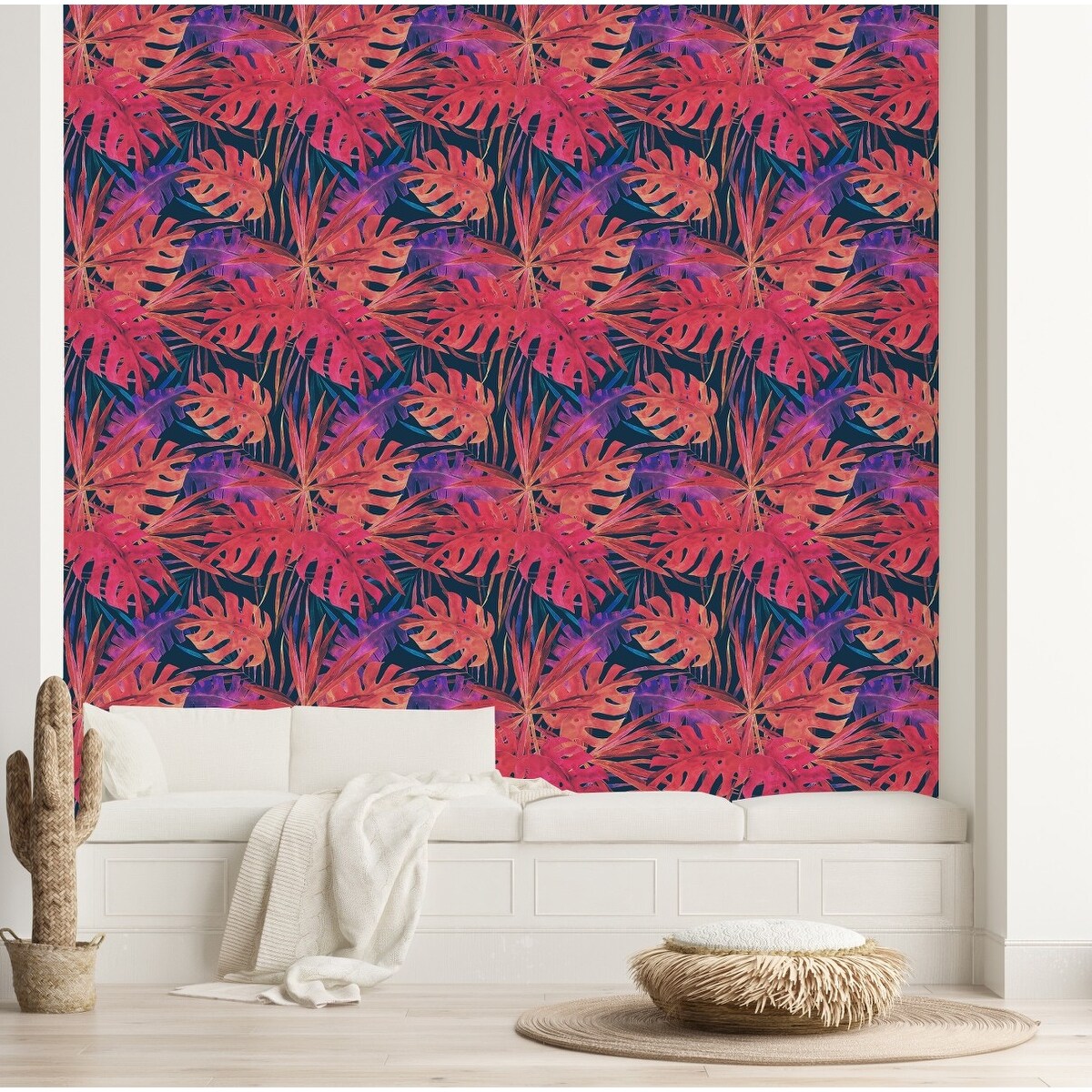 Red Monstera Leaves Wallpaper Pre-Pasted - 25"W x 225"H - Walmart.com