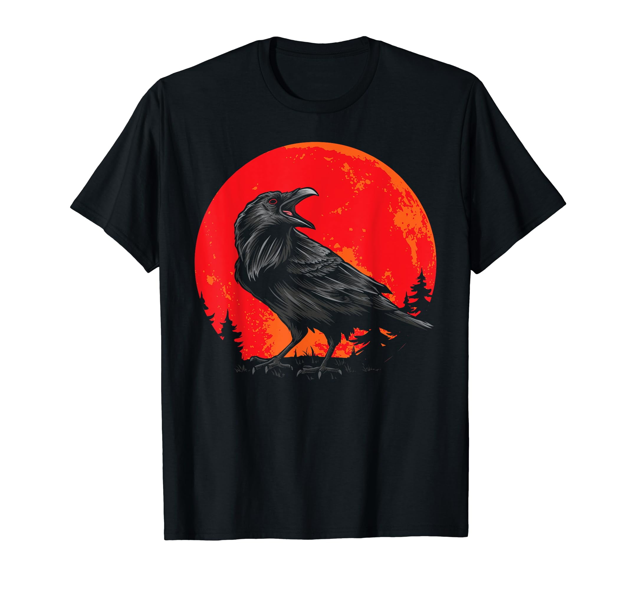 Red Moon Black Crow Gothic Animal Bird Spooky Forest Raven T-Shirt ...