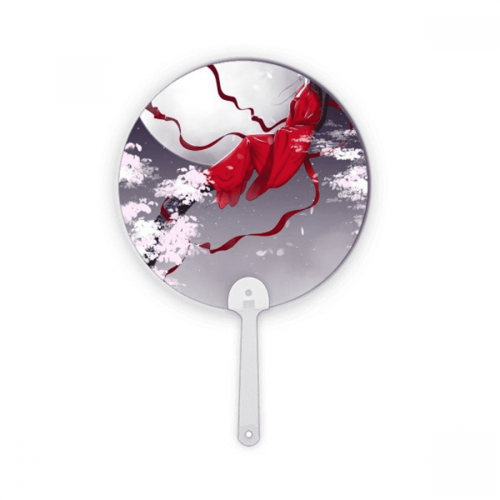 Red Moon Chinese Style Watercolor Plastic Round Handheld Fan ...
