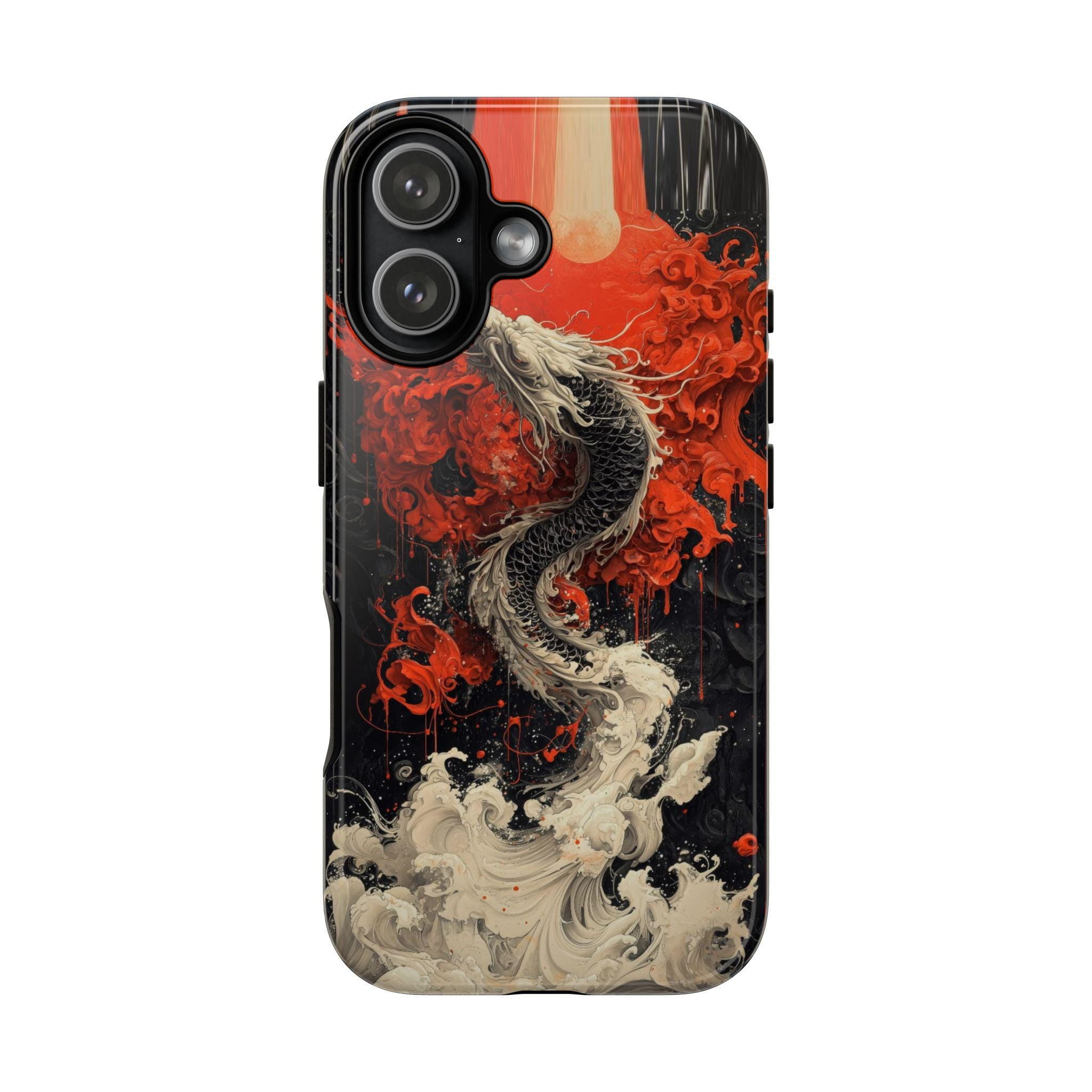 Red Moon Dragon Phone Case Japanese Wave Fantasy Creature Art iPhone 17 ...