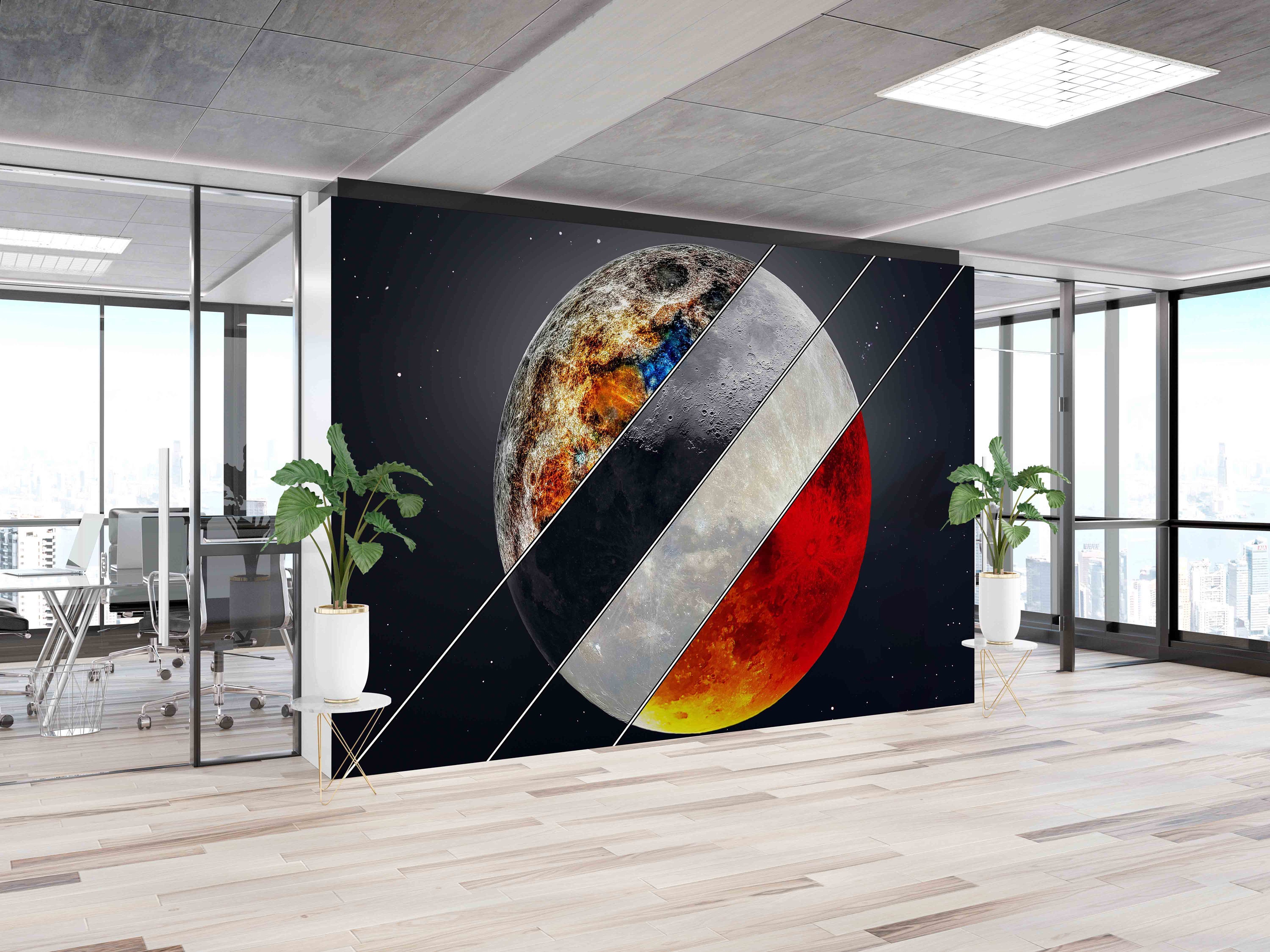 Red Moon Mural, Modern Wallpaper, 3d Wallpaper, Custom Wallpaper, Moon ...