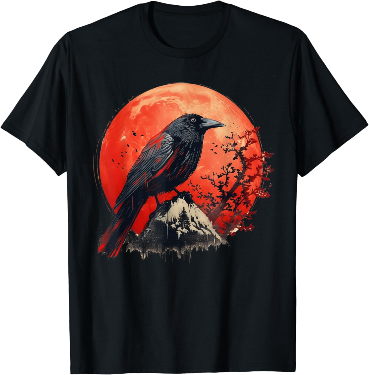 Red Moon Raven Graphic Black Crow Design T-Shirt - Walmart.com