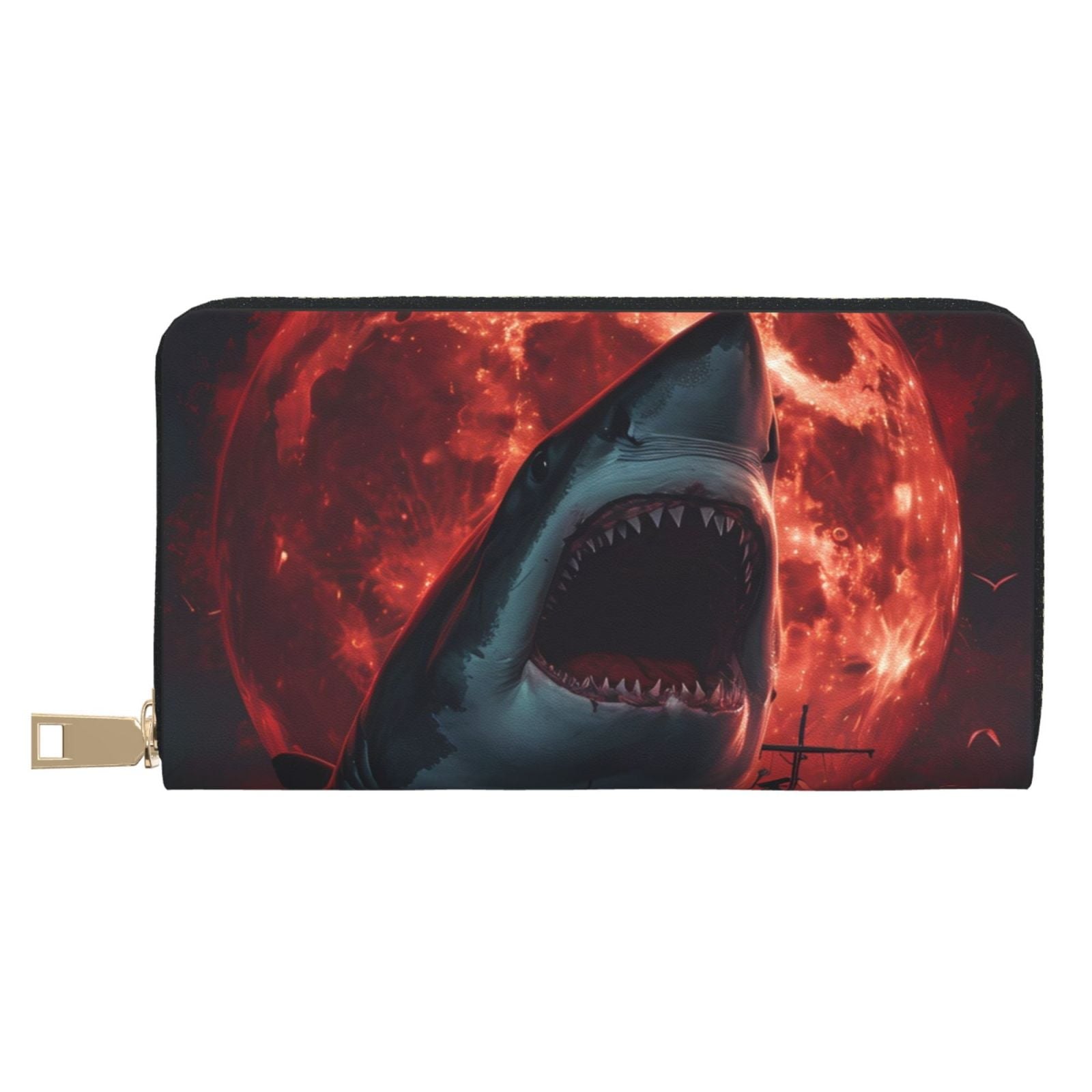 Red Moon Shark Sailboat Wallet Women, Leather Bifold Multi Card Wallet ...