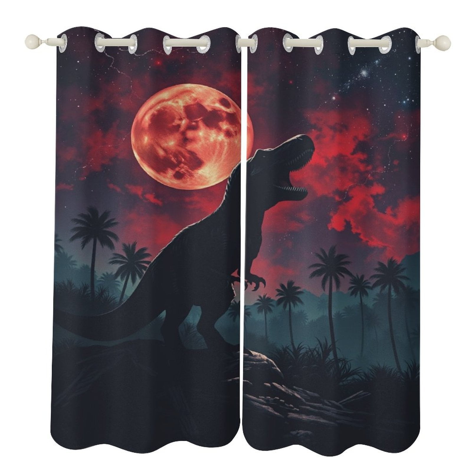 Red Moon T Rex Roars Blackout Window Curtains for Bedroom Living Room ...