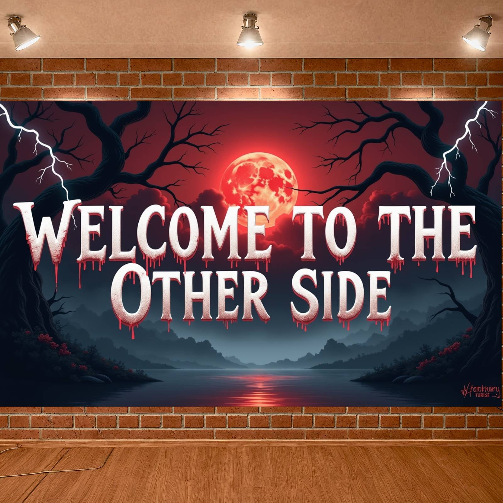 Red Moon Theme Welcome to the Other Side Banner Creepy Tree Design ...