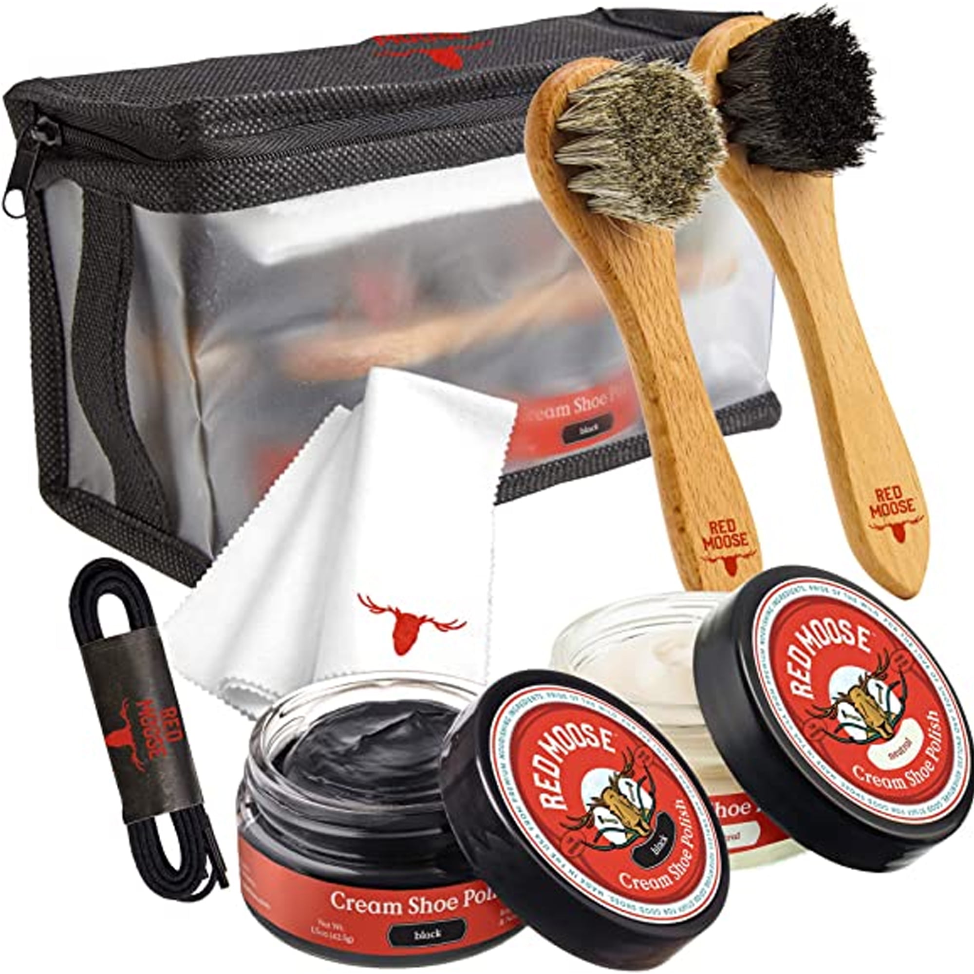 Red Moose Full Leather Shoe Polish Kit with Brushes, Creams, Cloth and ...