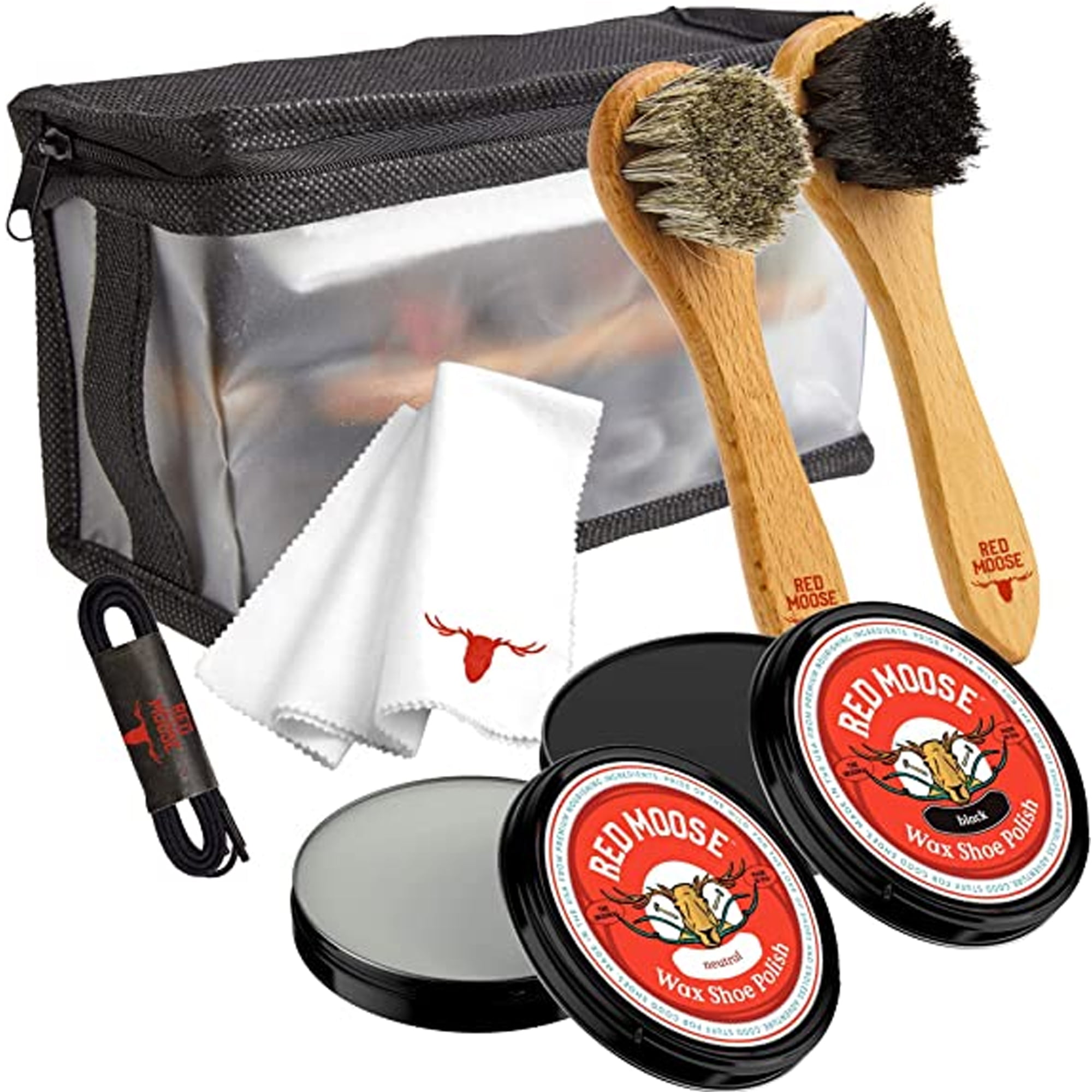 Red Moose Full Leather Shoe Wax Polish Kit with Brush, Cloth, Lace ...