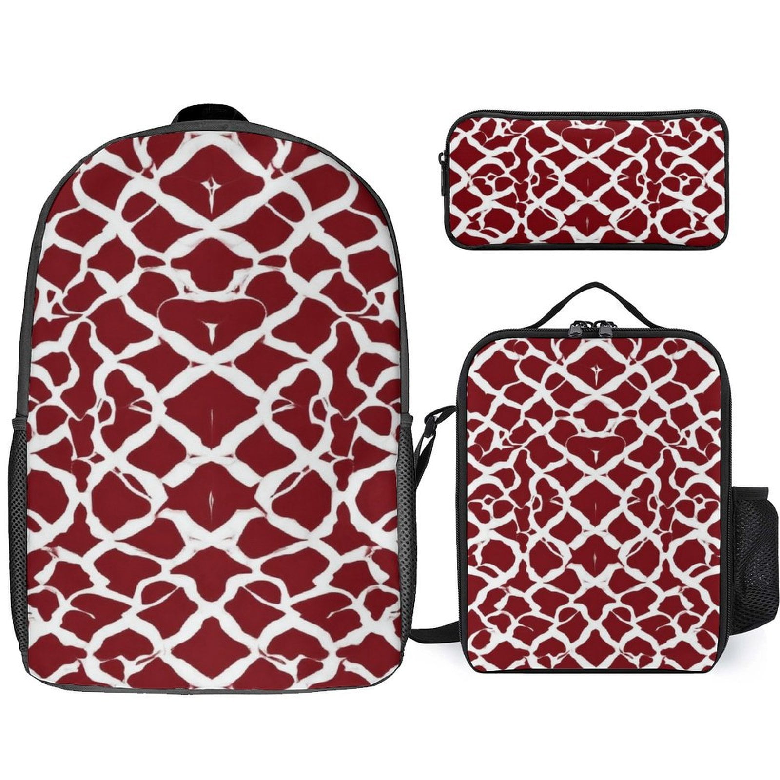 Red Moroccan Trellis Pattern-1 3D Printed 3pcs/Set Bags Laptop Daypack Backpack Lunch bag Pencil ...