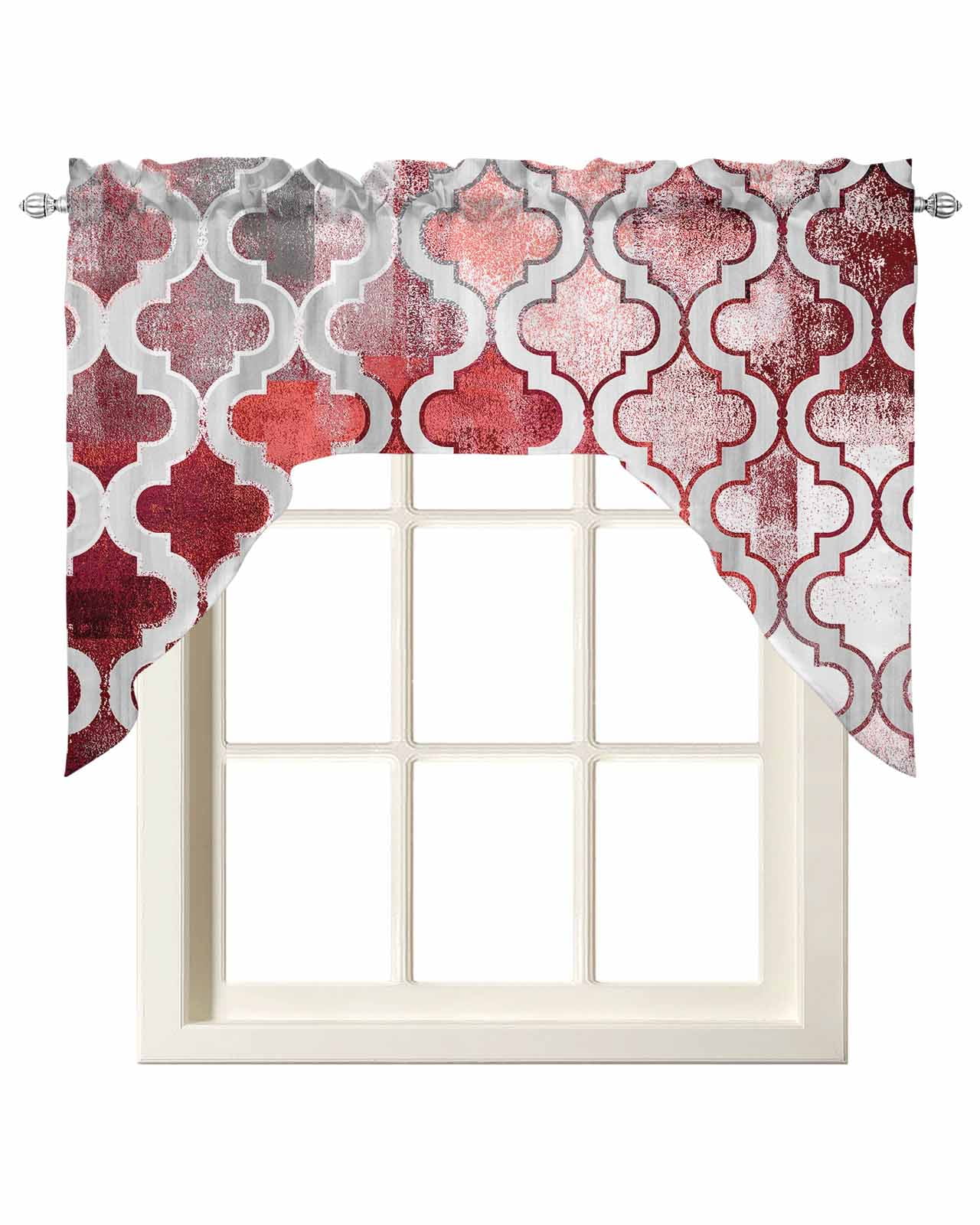 Red Morocco Kitchen Swag Valances for Windows, Rustic Country Smear ...