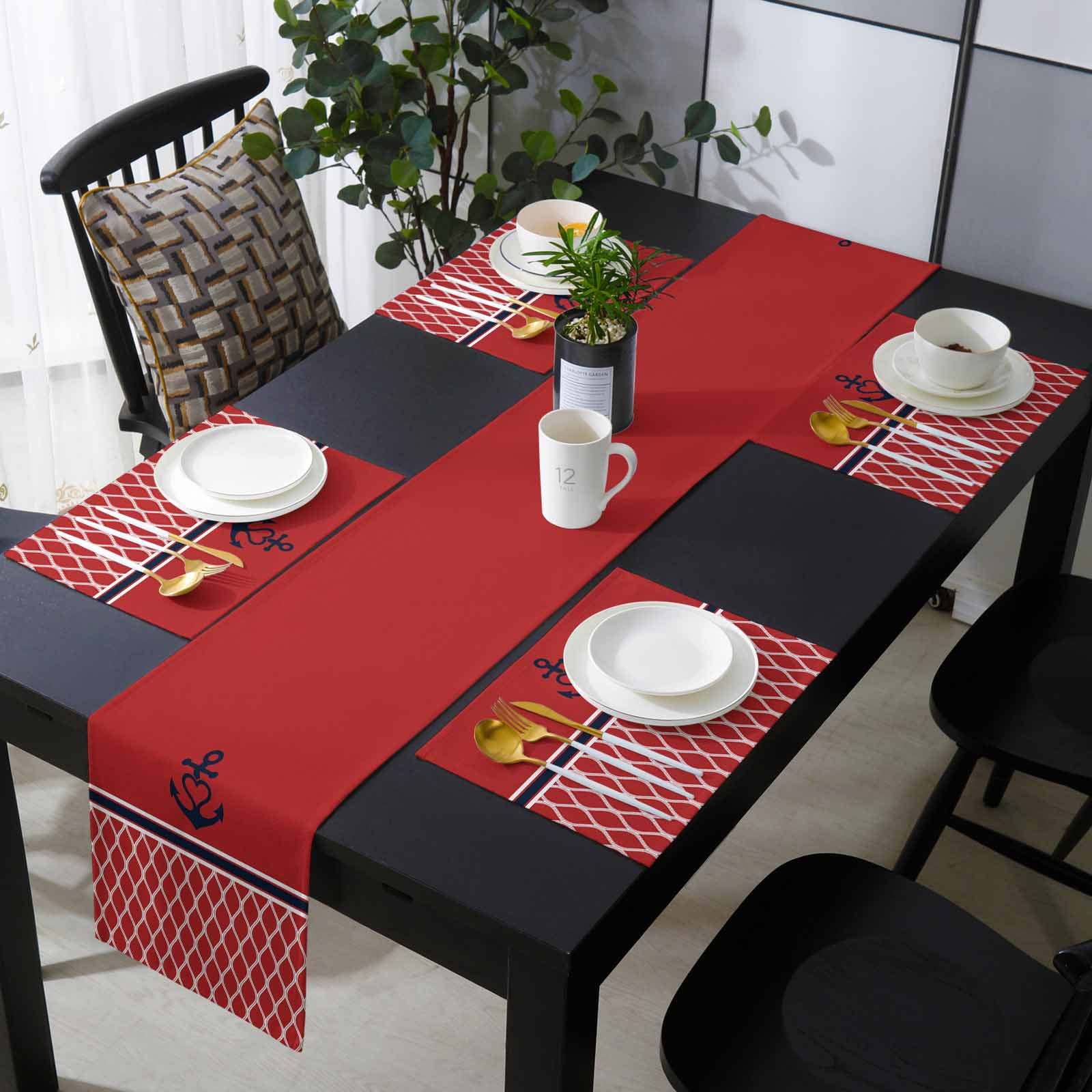 Red Morocco Placemats Set of 6 with 90 Inches Long Table Runners,Ocean ...