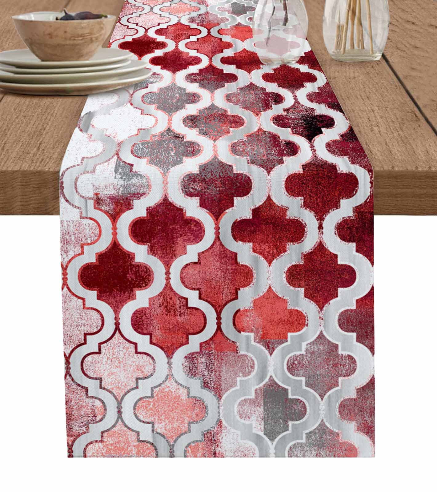 Red Morocco Table Runner Rustic Country Smear Street Mottled Art ...