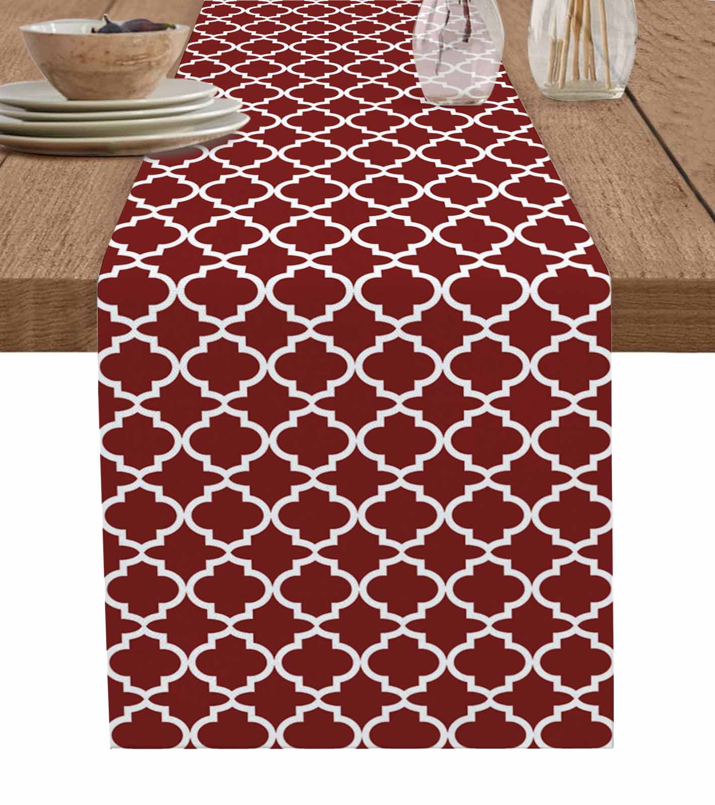 Red Morocco Table Runners 108 Inches Long, Cotton Linen Fabric Table Runner Dresser Scarf, Farm ...