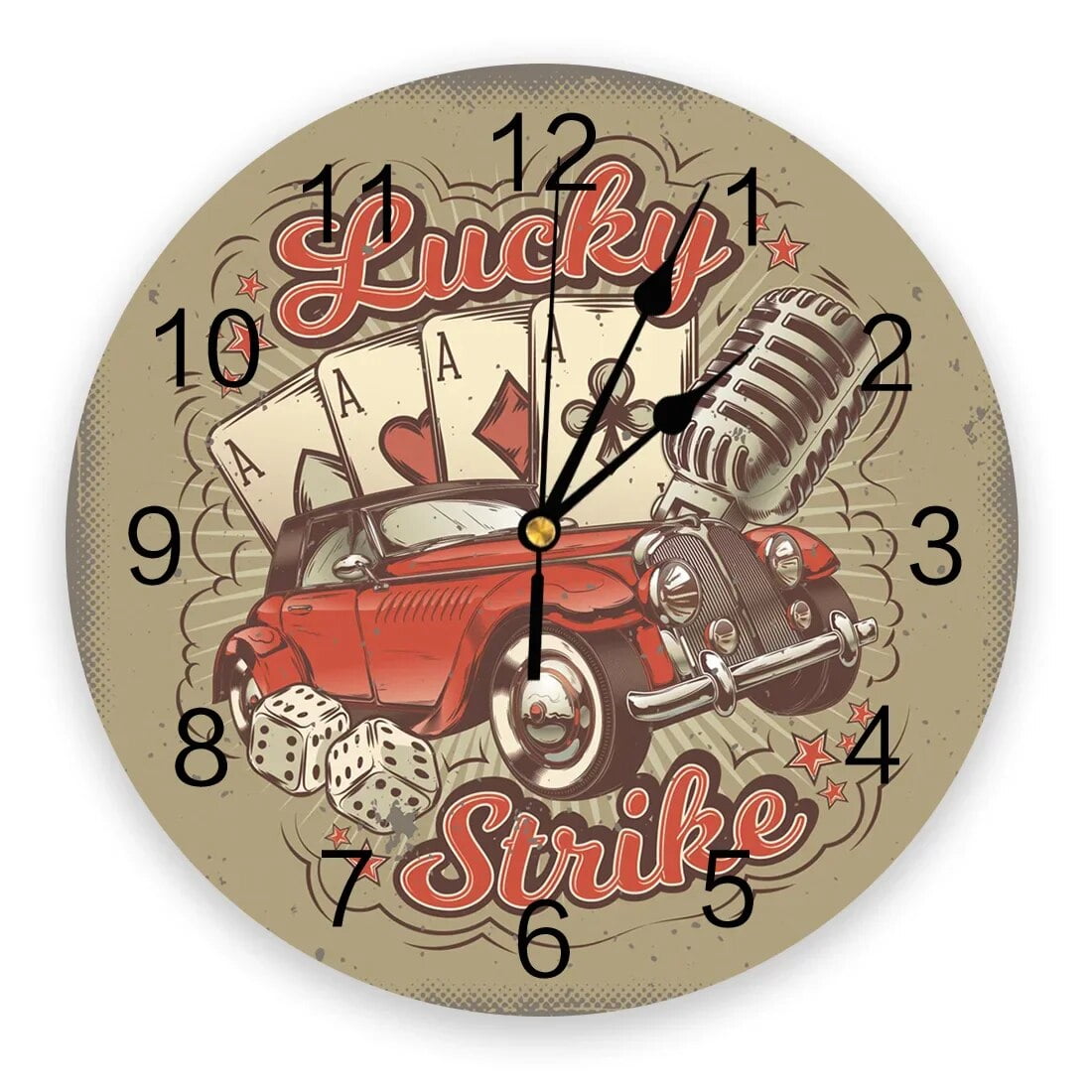 Red Motorcycle Stars Plate Retro Round Wall Clock Hanging Silent Time ...