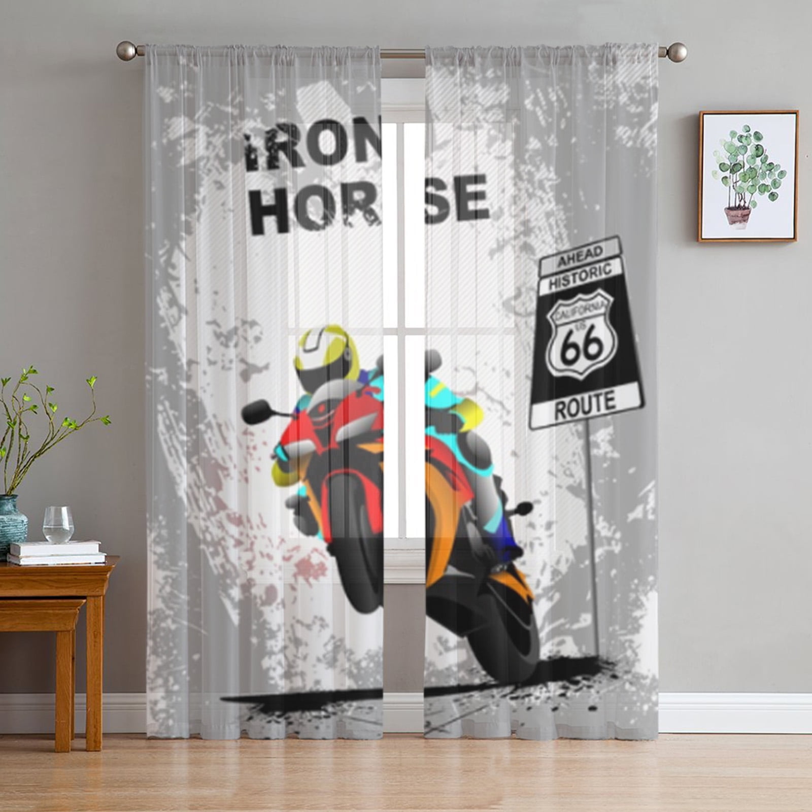 Red Motorcycle Stars Plate Retro Tulle Curtains for Living Room ration ...