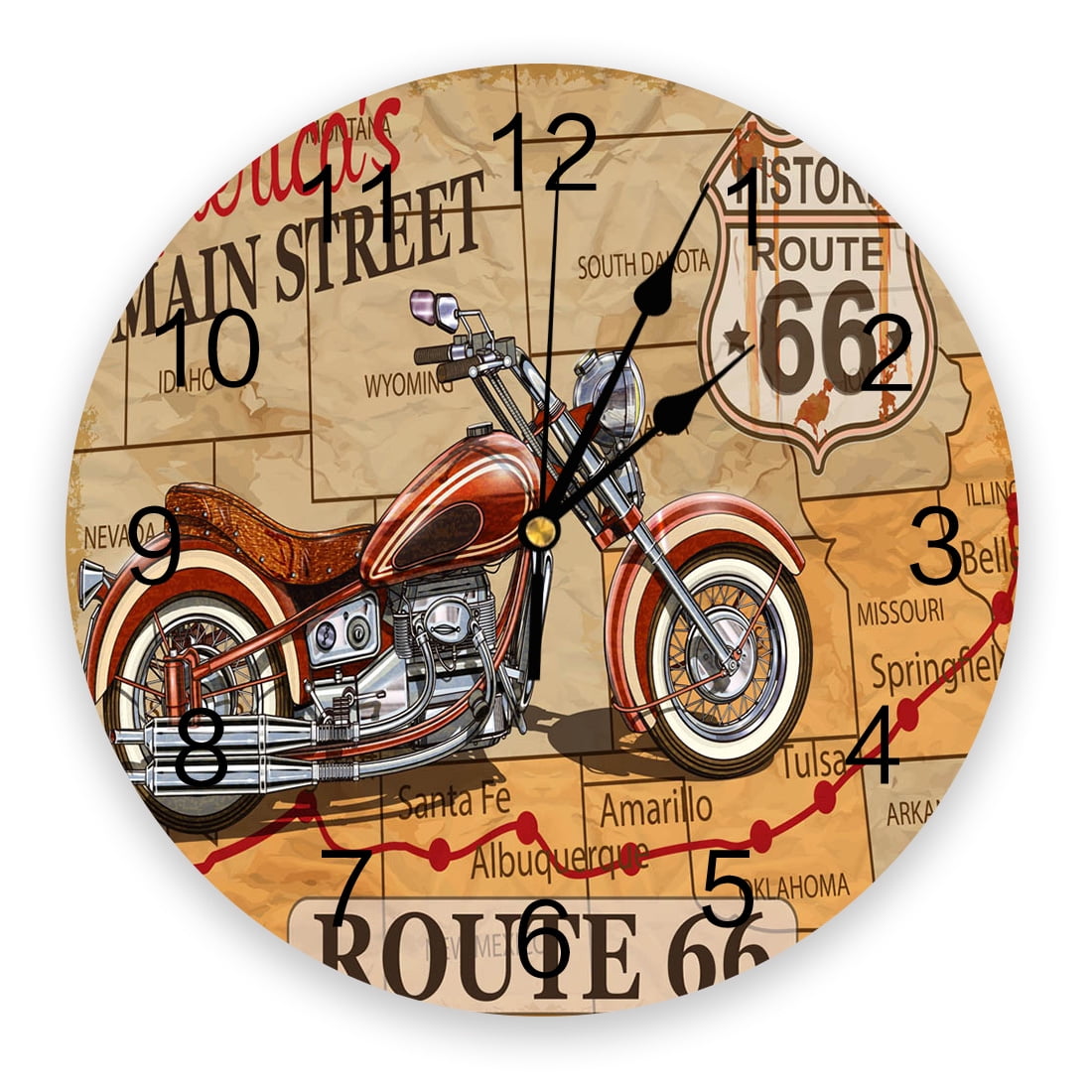 Red Motorcycle Stars Plate Retro Wall Clock Modern Design Silent ...
