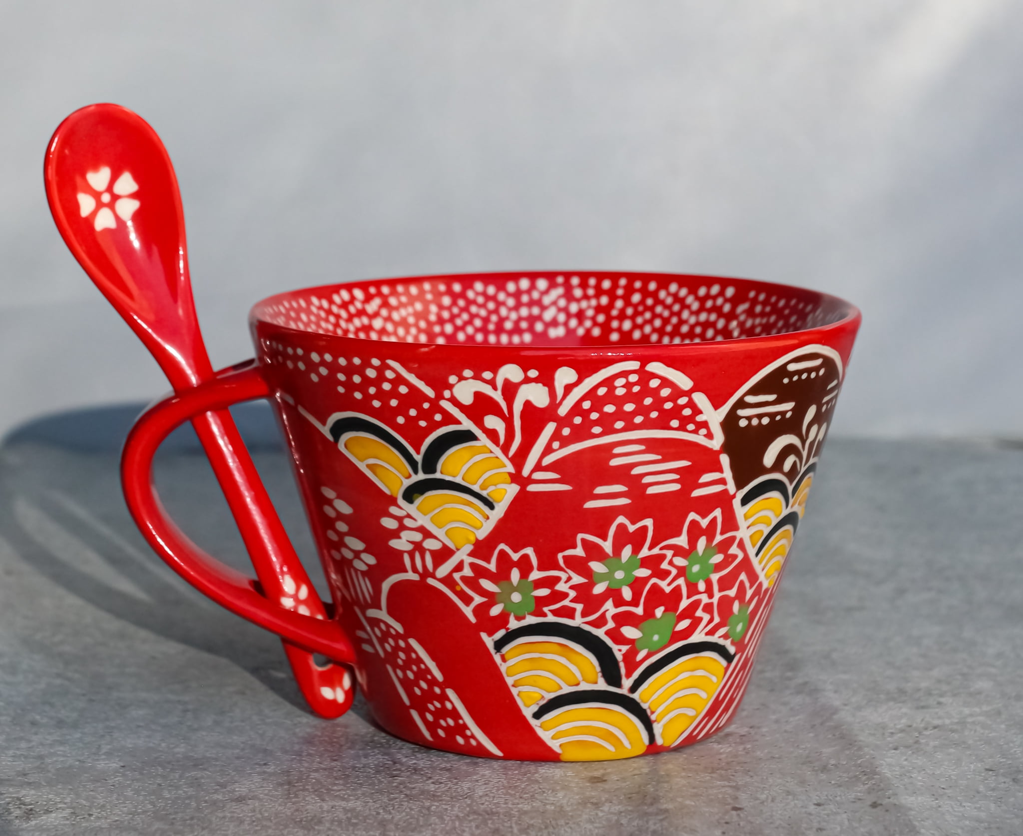 Red Mountain Ranges Landscape Porcelain Coffee Tea Cafe Mug With Spoon ...