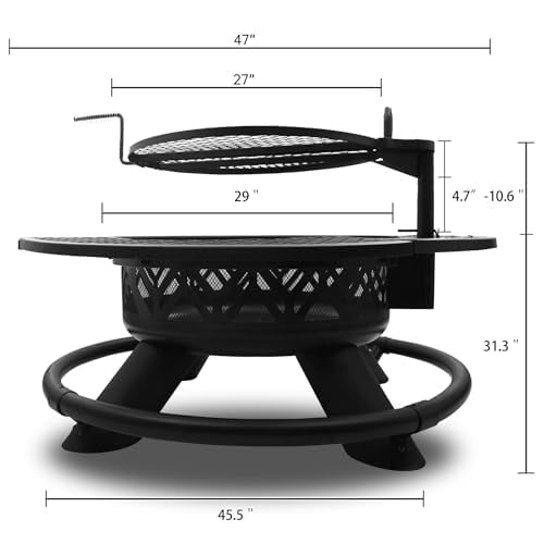 Red Mountain Valley 47" Outdoor Fire Pit with Adjustable Grill, Outdoor ...