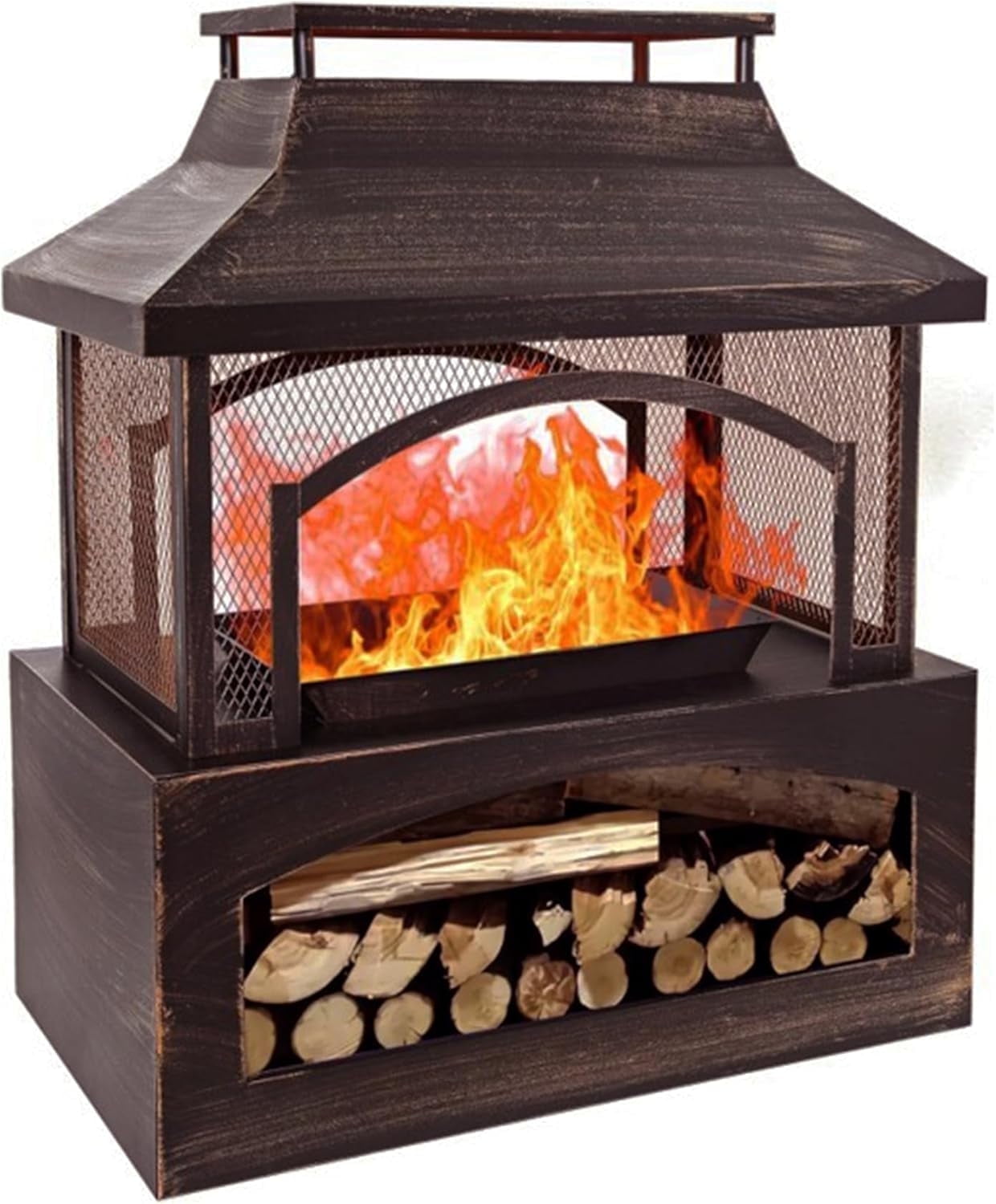 Red Mountain Valley 37" Wood Burning Fireplace w/Log Grate & Chimney ...