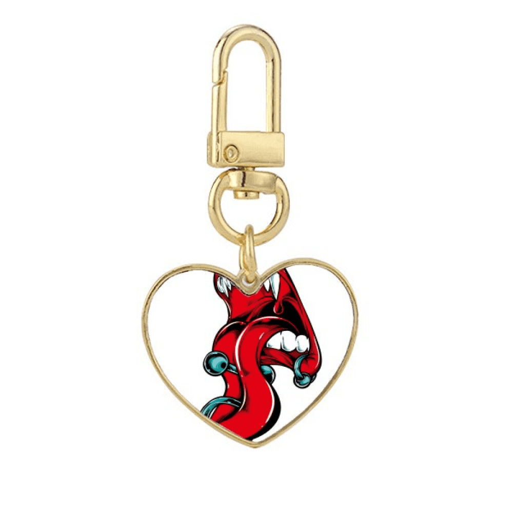 Red Mouth Tongue Stud Canine Teeth Gold Heart Keychain Metal Keyring ...