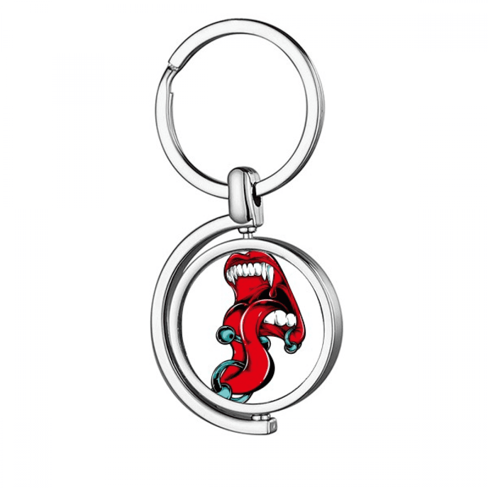 Red Mouth Tongue Stud Canine Teeth Rotating Keychain Metal Keyring ...