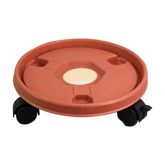 Red Moving Plant Tray With Wheels Circular Base For Flower Pots Water ...