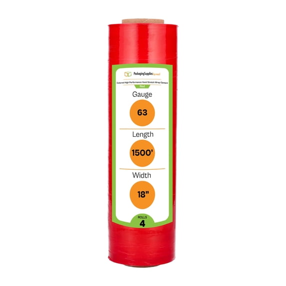 Red Moving Stretch Wrap 4 Rolls, 18 Inch x 1500 Feet, 63 Gauge Opaque ...