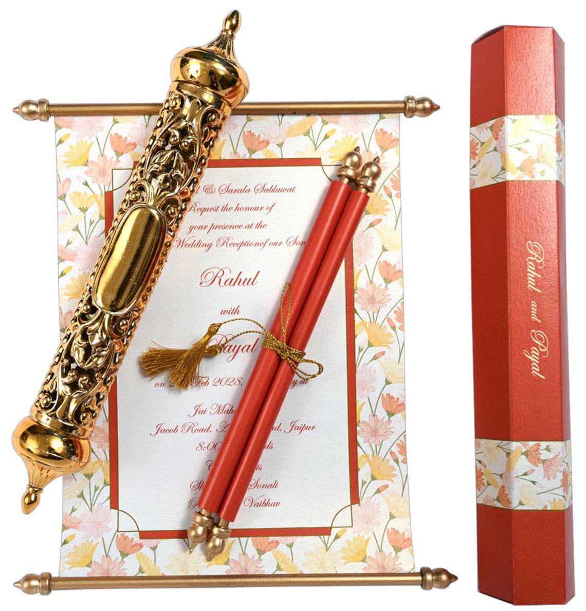 Red & Multi Color Scroll Invitation, Rich, Elegant, Anniversary ...