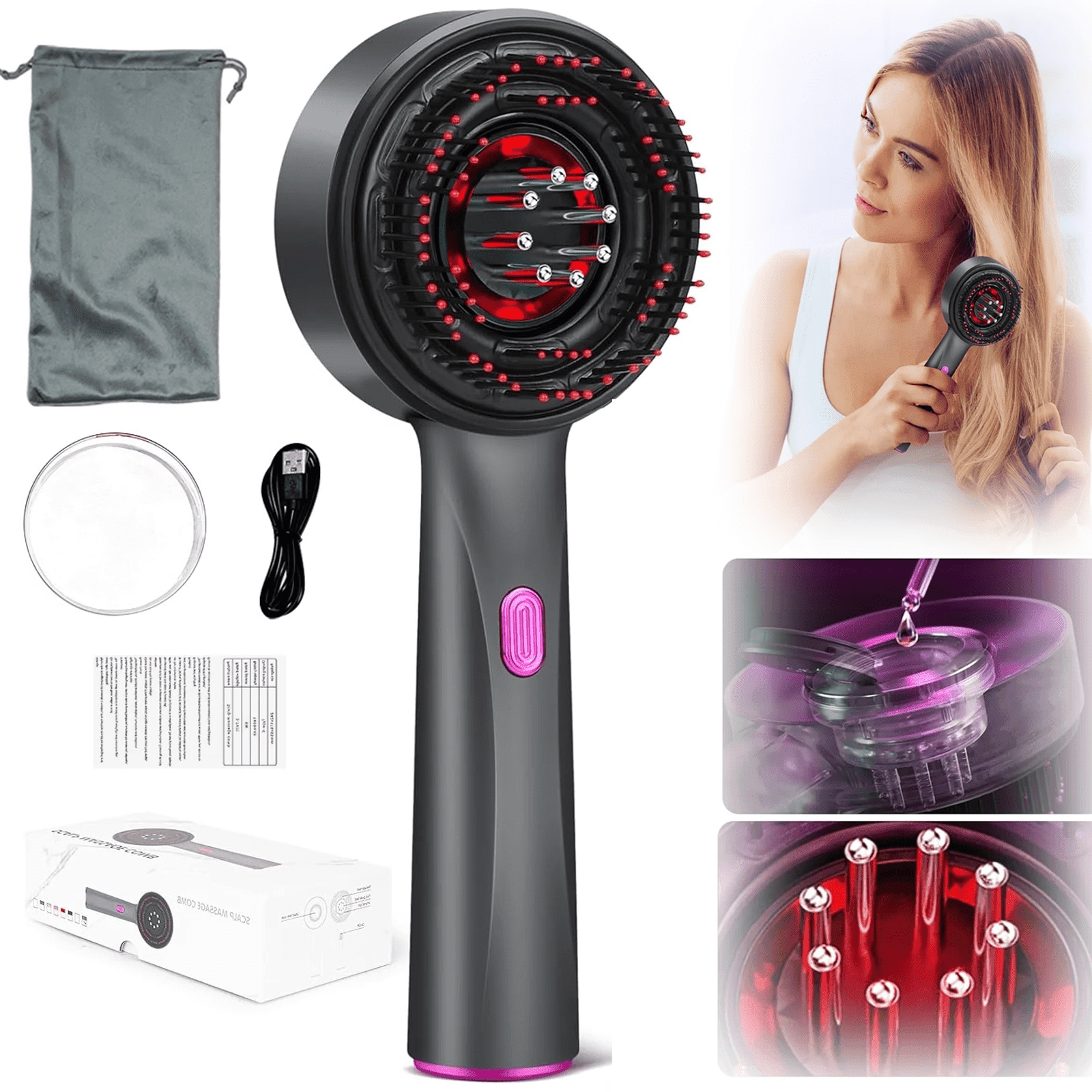 Red Multi-Function Electric Scalp Massage Comb for Hair,3 in 1Electric ...