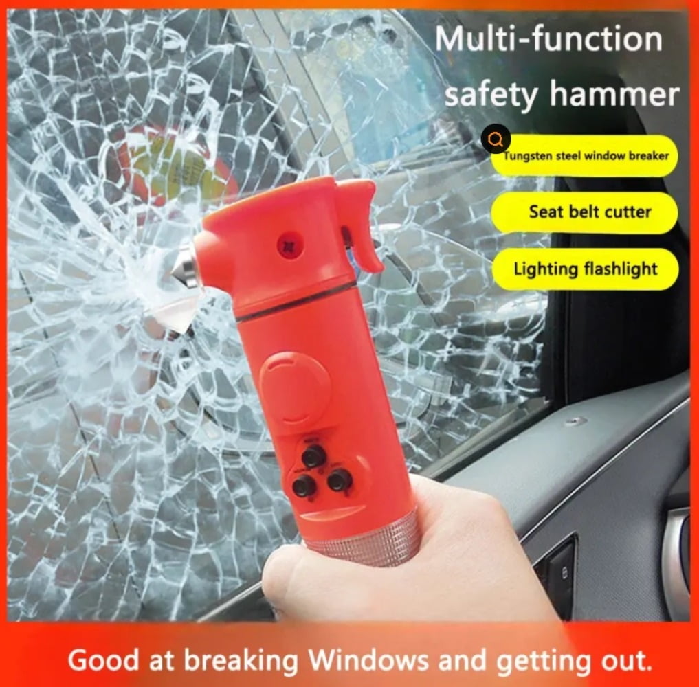 Red Multi-functional Car Safety Hammer and Flashlight Combo - Versatile Emergency Escape Tool ...