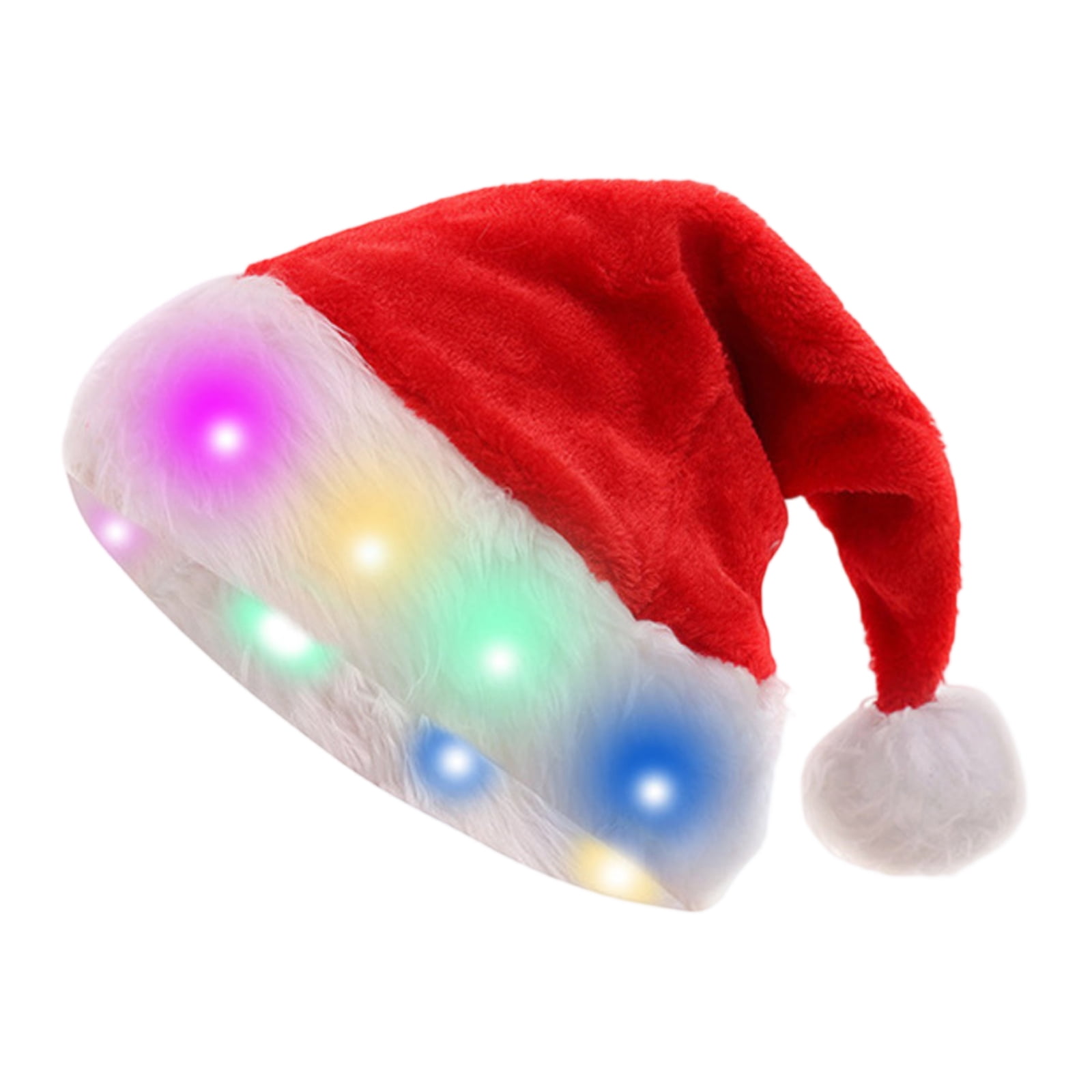 Red Multicolor LED Light Up Santa Hat with Plush Border for Adults ...