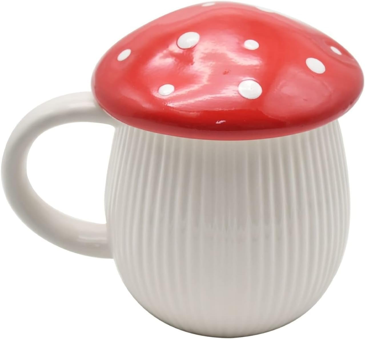 Red Mushroom Cup with Lid Ceramics Coffee Mug Hand Painted Drinkware ...