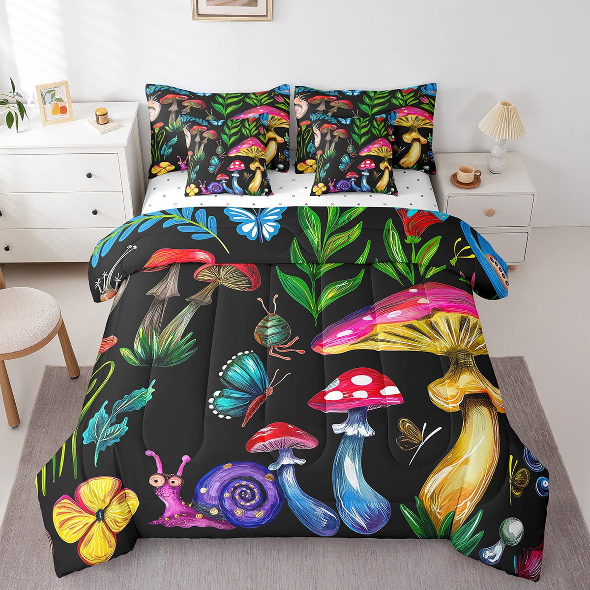 Red Mushroom Decor Botanical Bed in a Bag King Size Comforter Set 7 ...