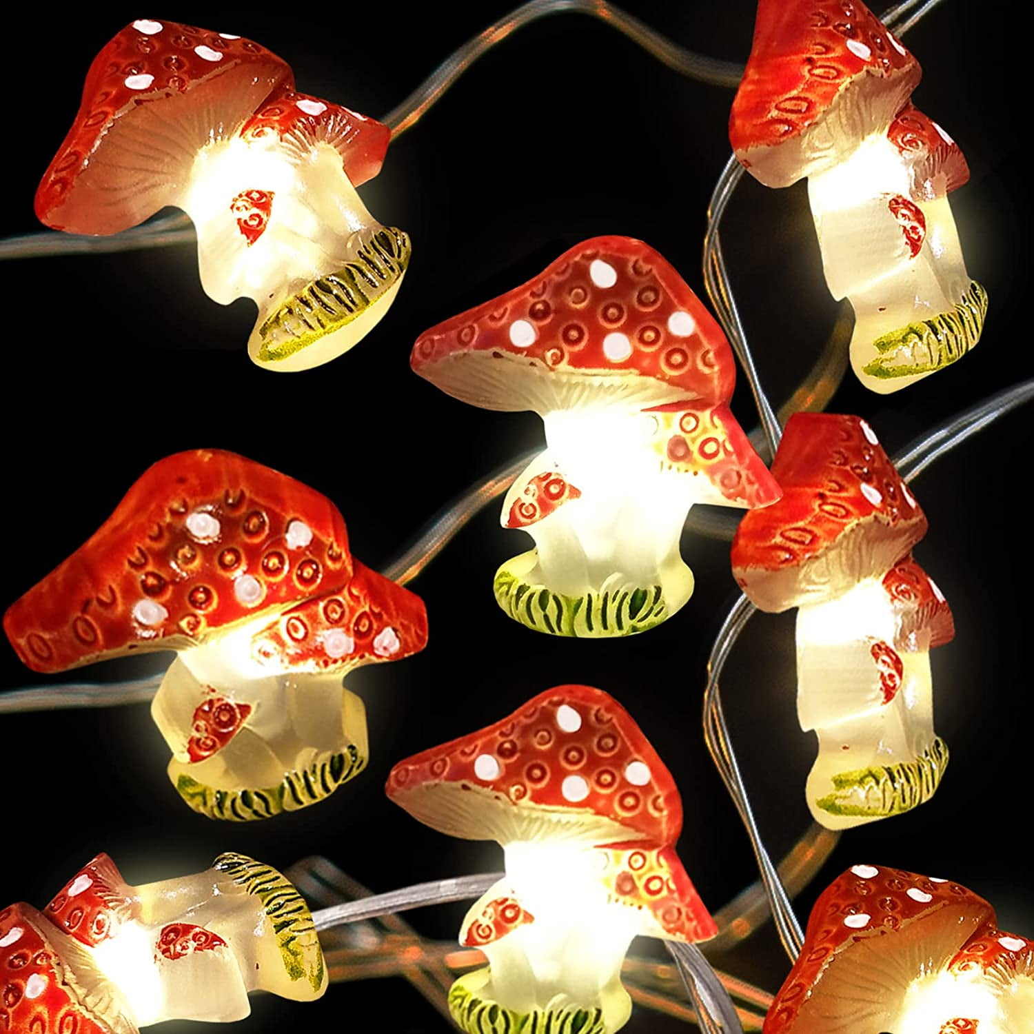 Red Mushroom Fairy Lights, 10ft 30 LEDs, Battery Operated Fairy Light Perfect for Indoor ...